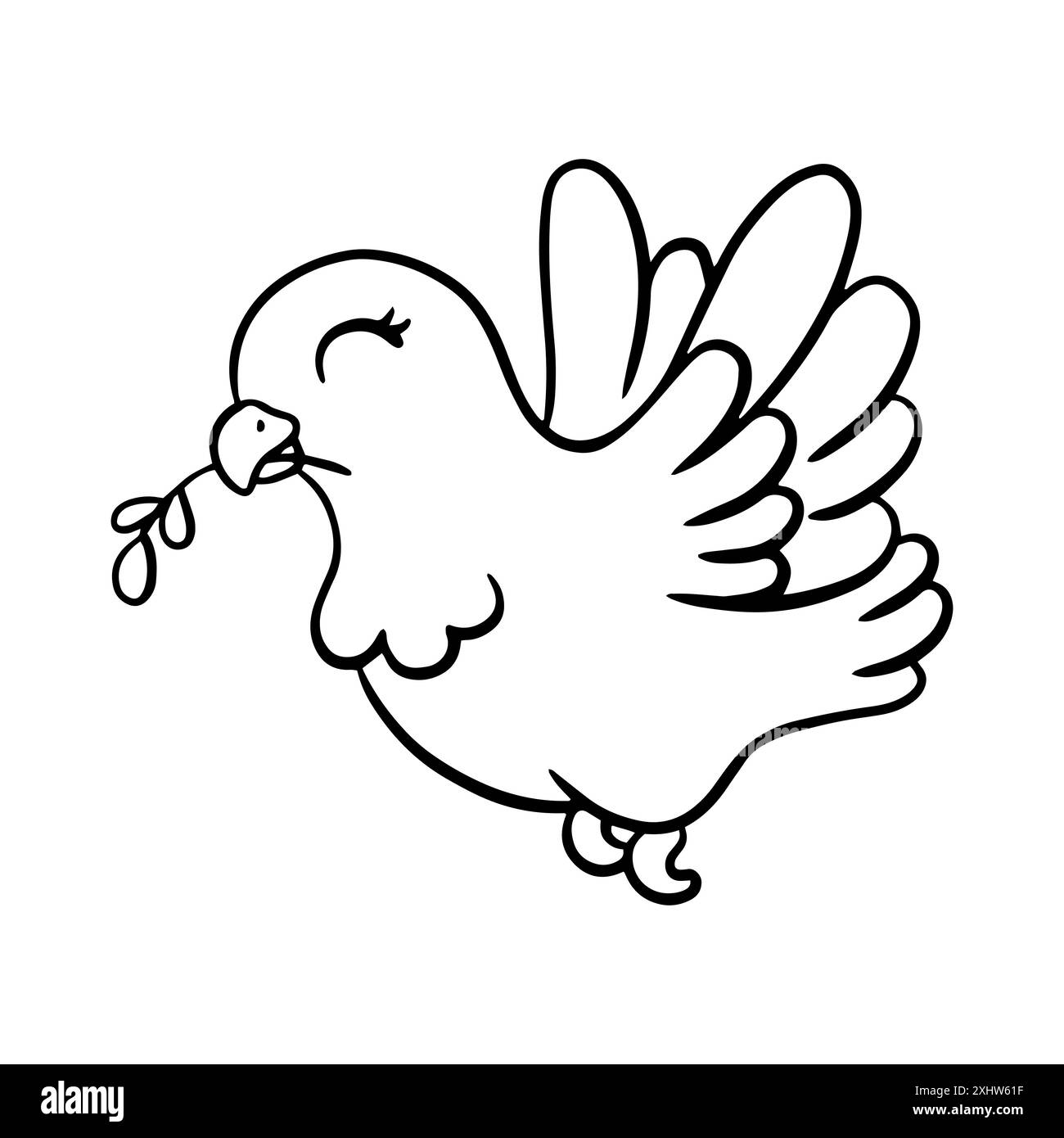 Dove is symbol peace and love. Coloring page for kids. Digital stamp ...