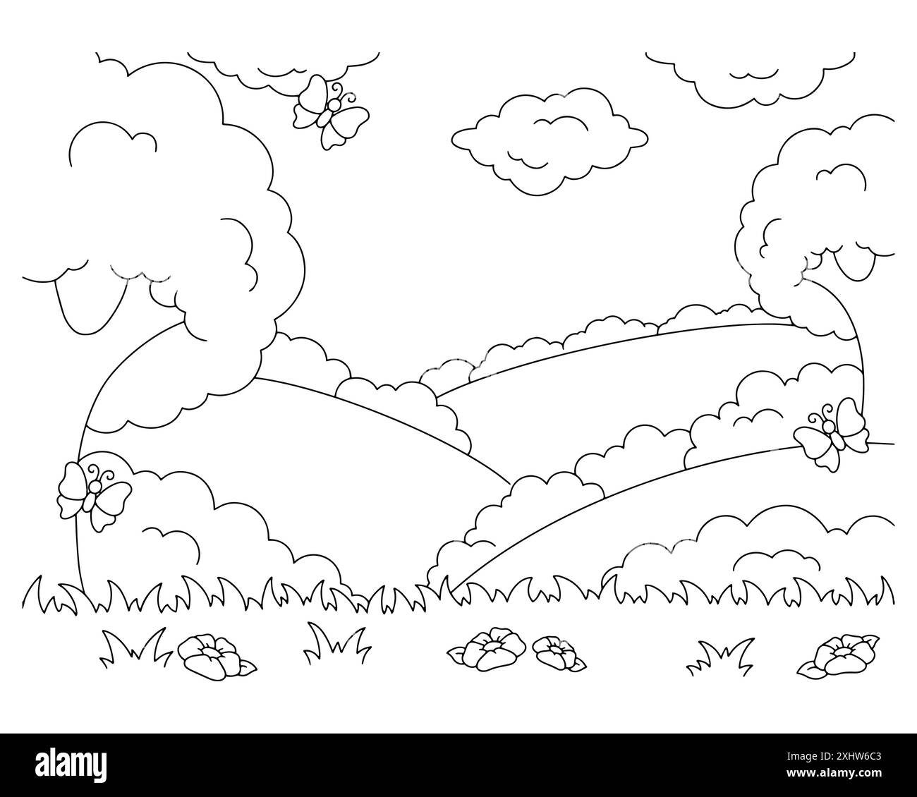 Wonderful natural landscape. Coloring book page for kids. Cartoon style ...