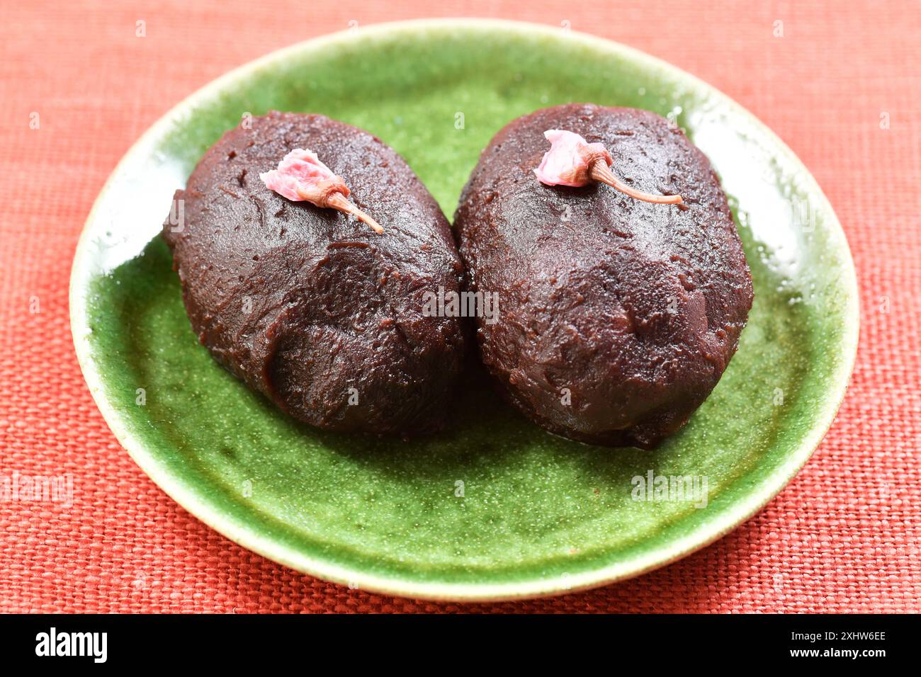 Two pieces of Botamochi are pictured in Tokyo on Feb. 9, 2024. Botamochi is a wagashi (Japanese ...