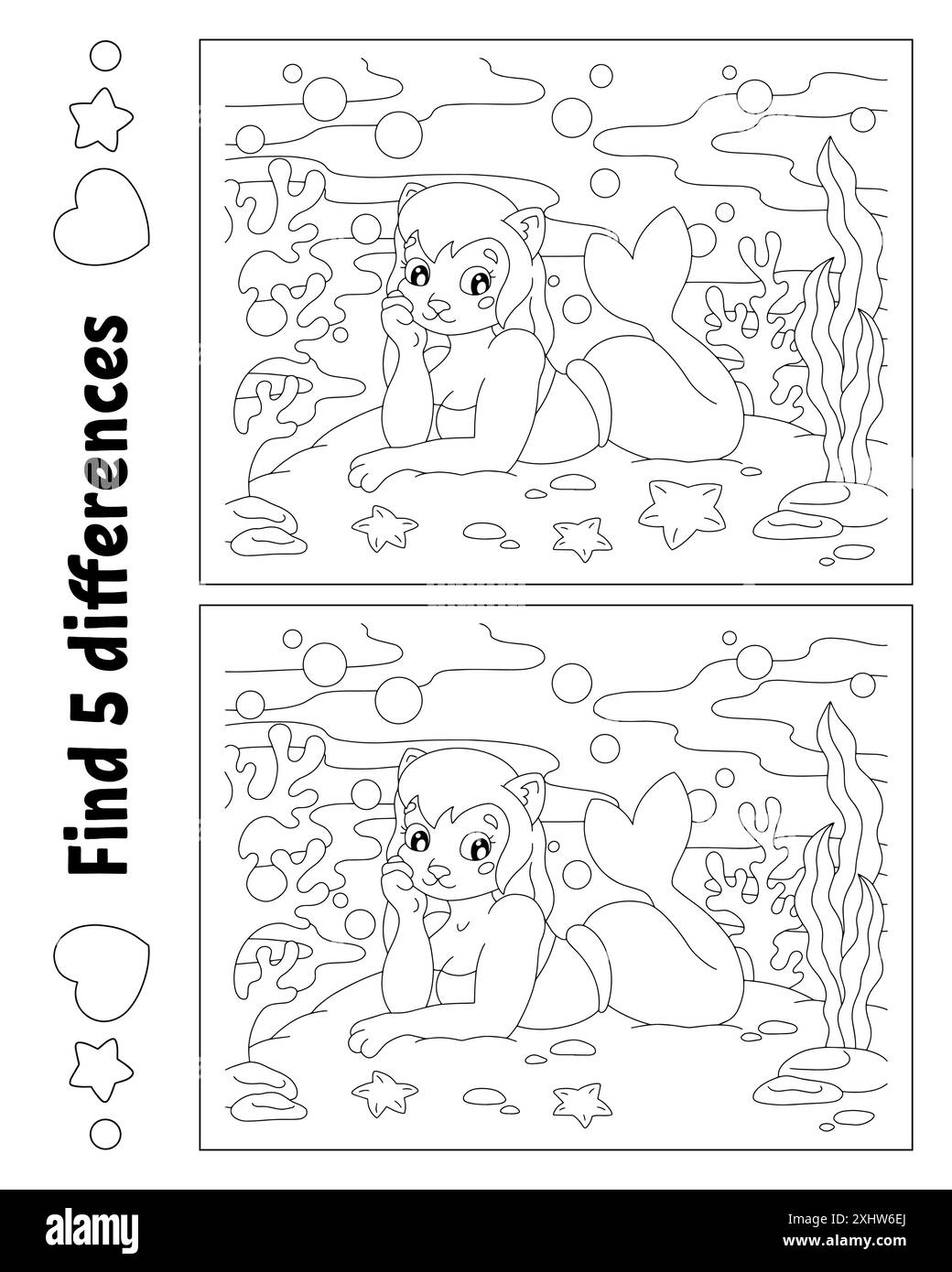 Find five differences. Coloring page for kids. Activity worksheet for ...