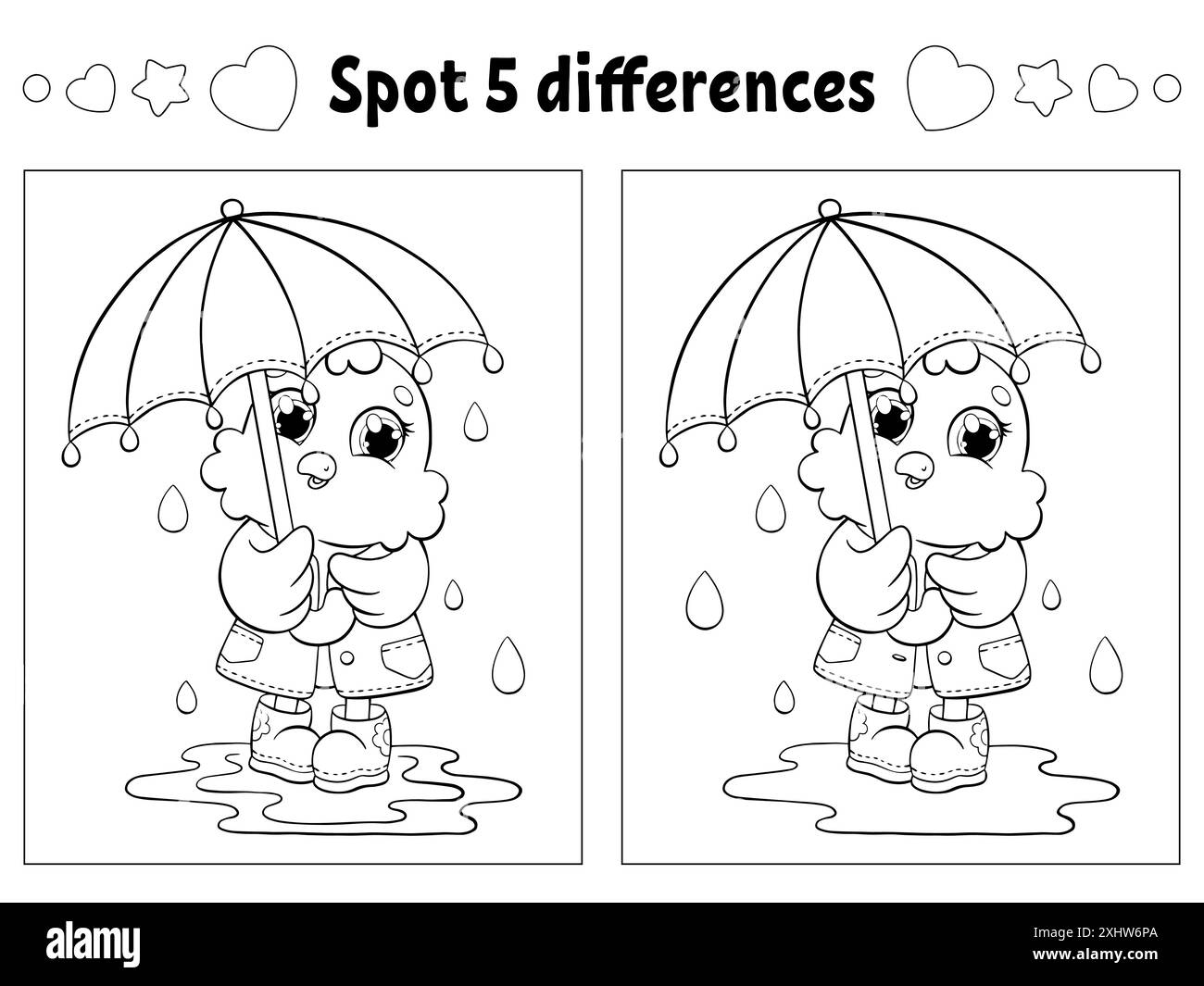 Find five differences. Coloring page for kids. Activity worksheet for ...