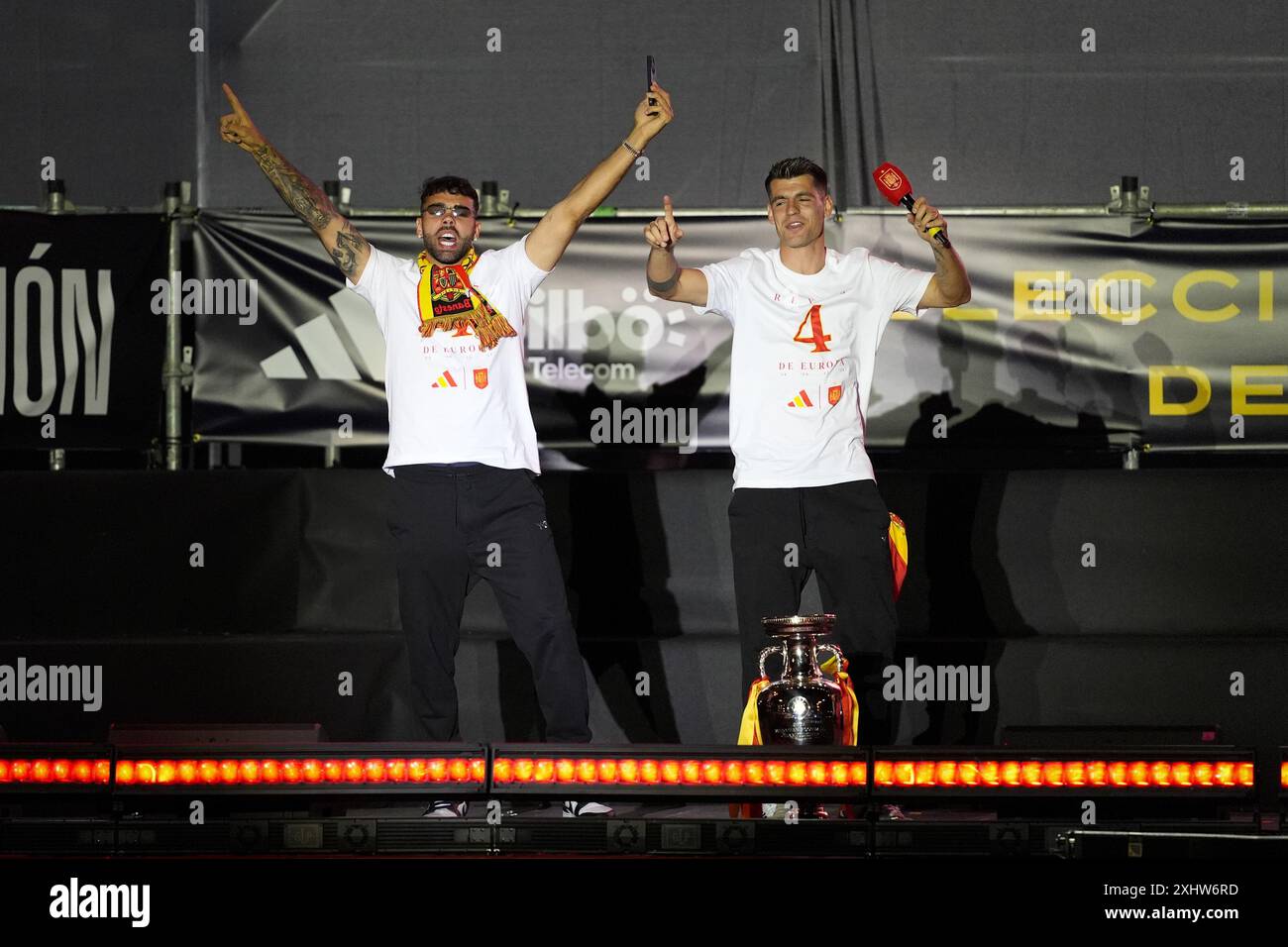 Spanish players Alvaro Morata (R) and David Raya (L) seen celebrating ...