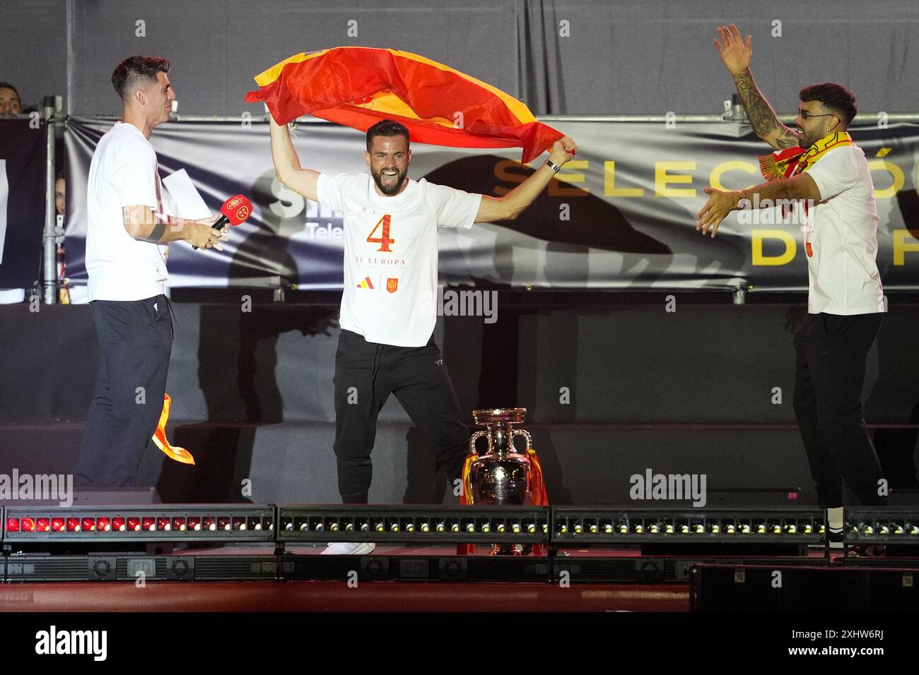 Spanish player Nacho Fernandez (C) seen celebrating with the fans ...