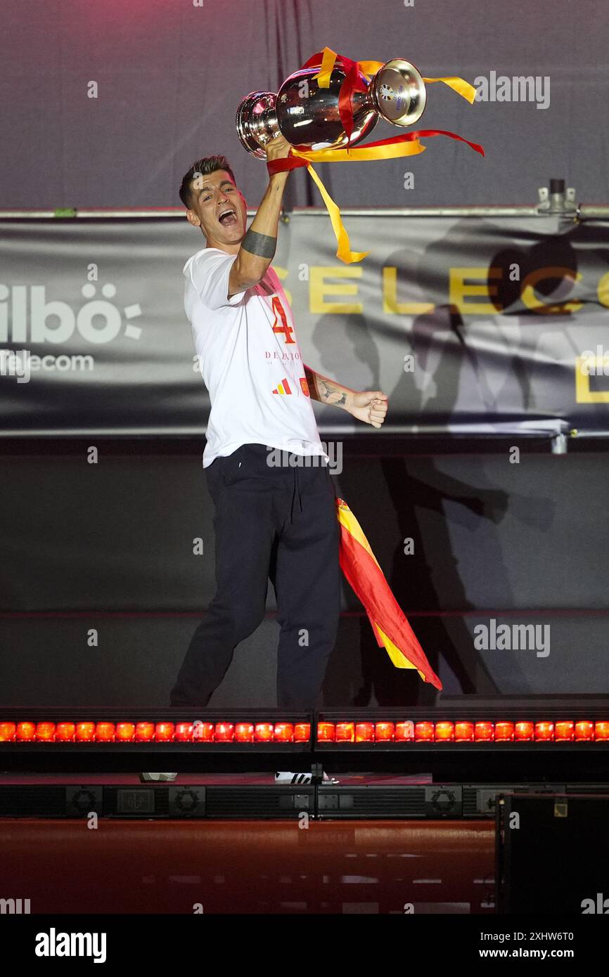 Spanish player Alvaro Morata seen raising the trophy during the ...
