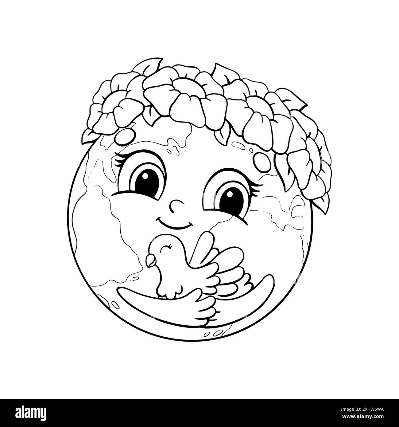 Beautiful Planet Earth. Coloring book page for kids. Cartoon style ...