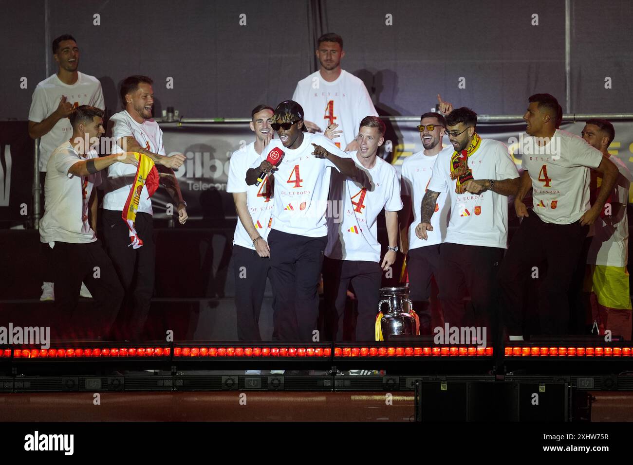 Spanish player Nico Williams (C) seen celebrating with his teammates ...