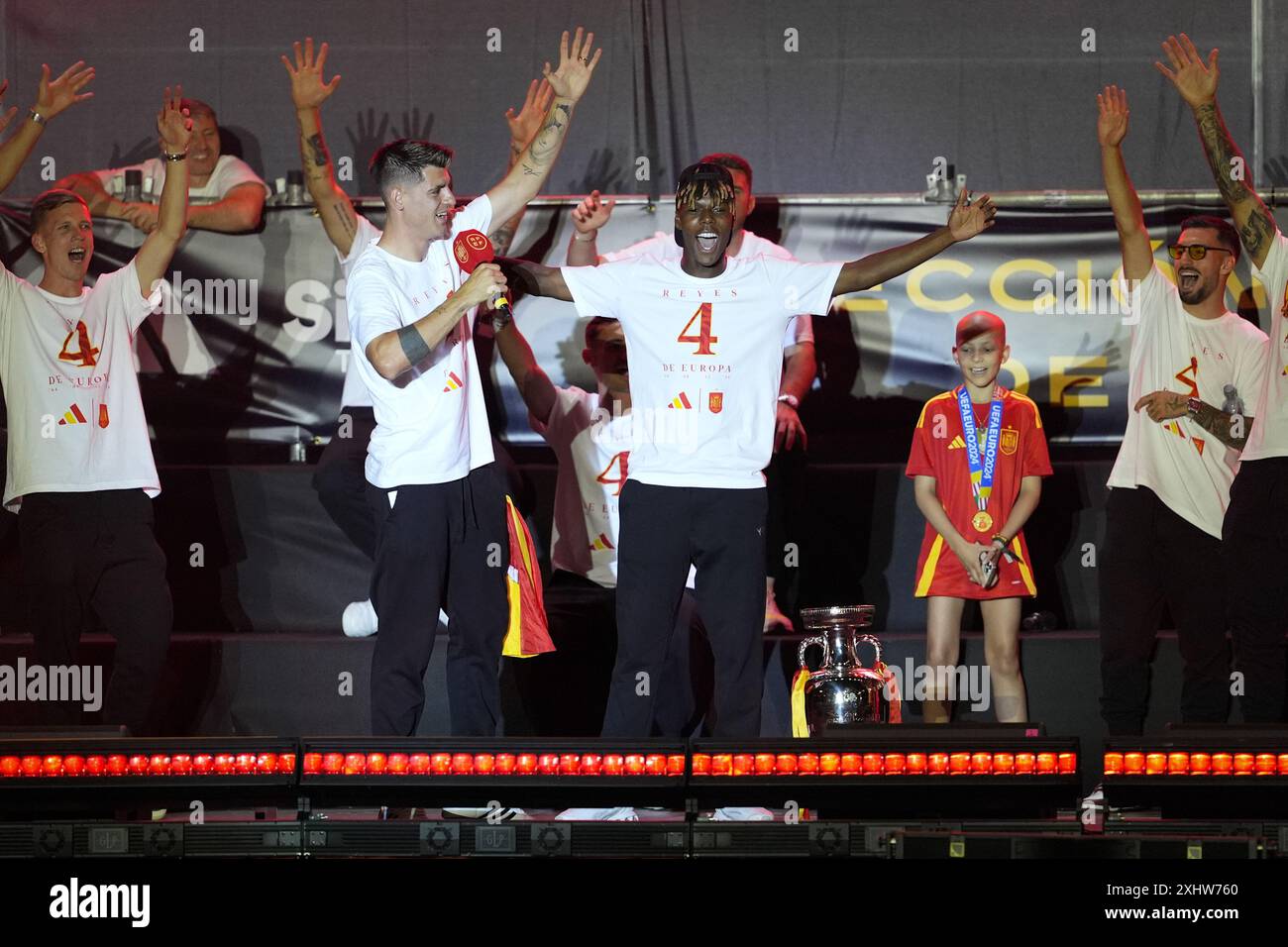 Spanish player Nico Williams (C) seen celebrating with his teammates ...