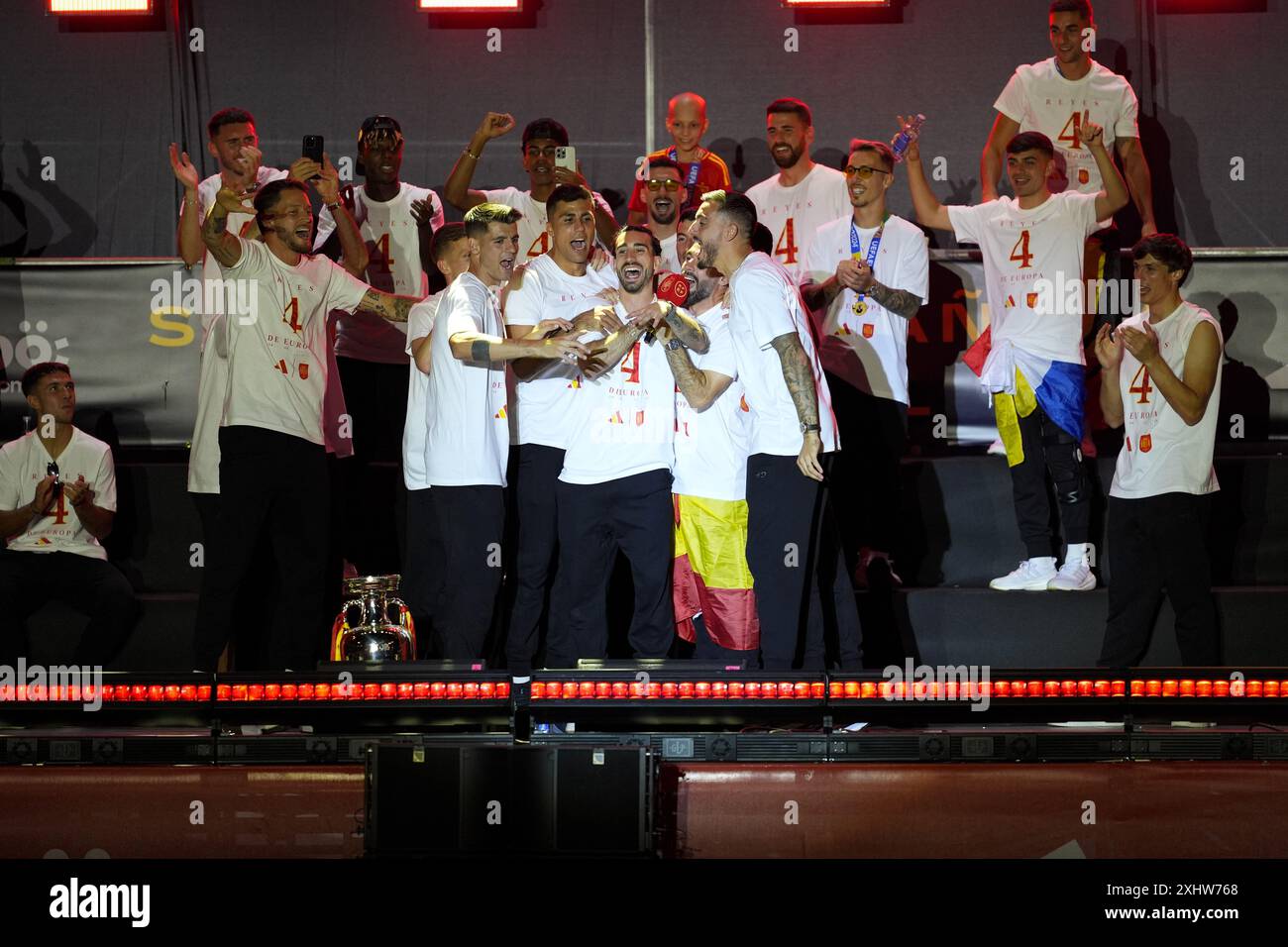 Spanish player Marc Cucurella (C) seen celebrating with his teammates ...
