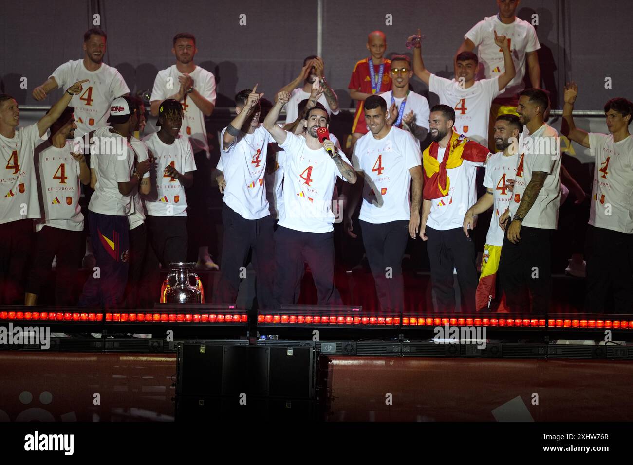 Spanish player Marc Cucurella (C) seen celebrating with his teammates ...