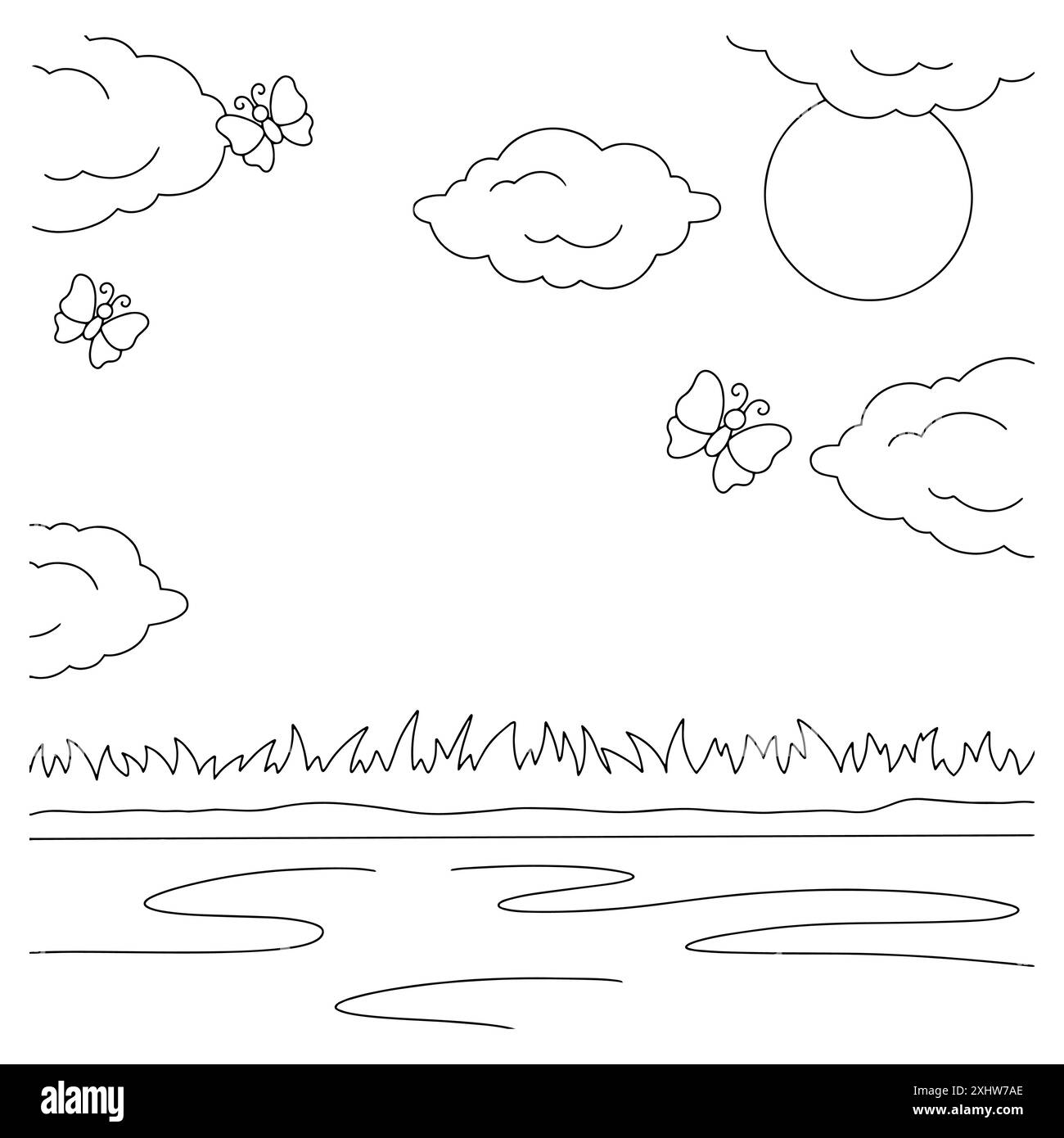 Wonderful natural landscape. Coloring book page for kids. Cartoon style ...