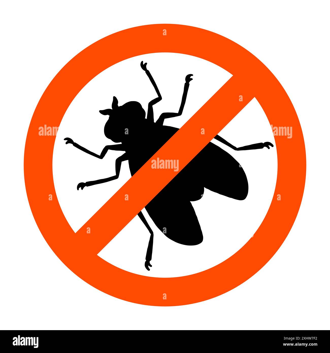 Fly insect. Prohibition sign. Black silhouette. Design element. Vector ...
