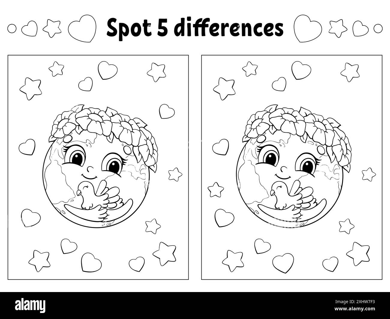 Find five differences. Coloring page for kids. Activity worksheet for ...