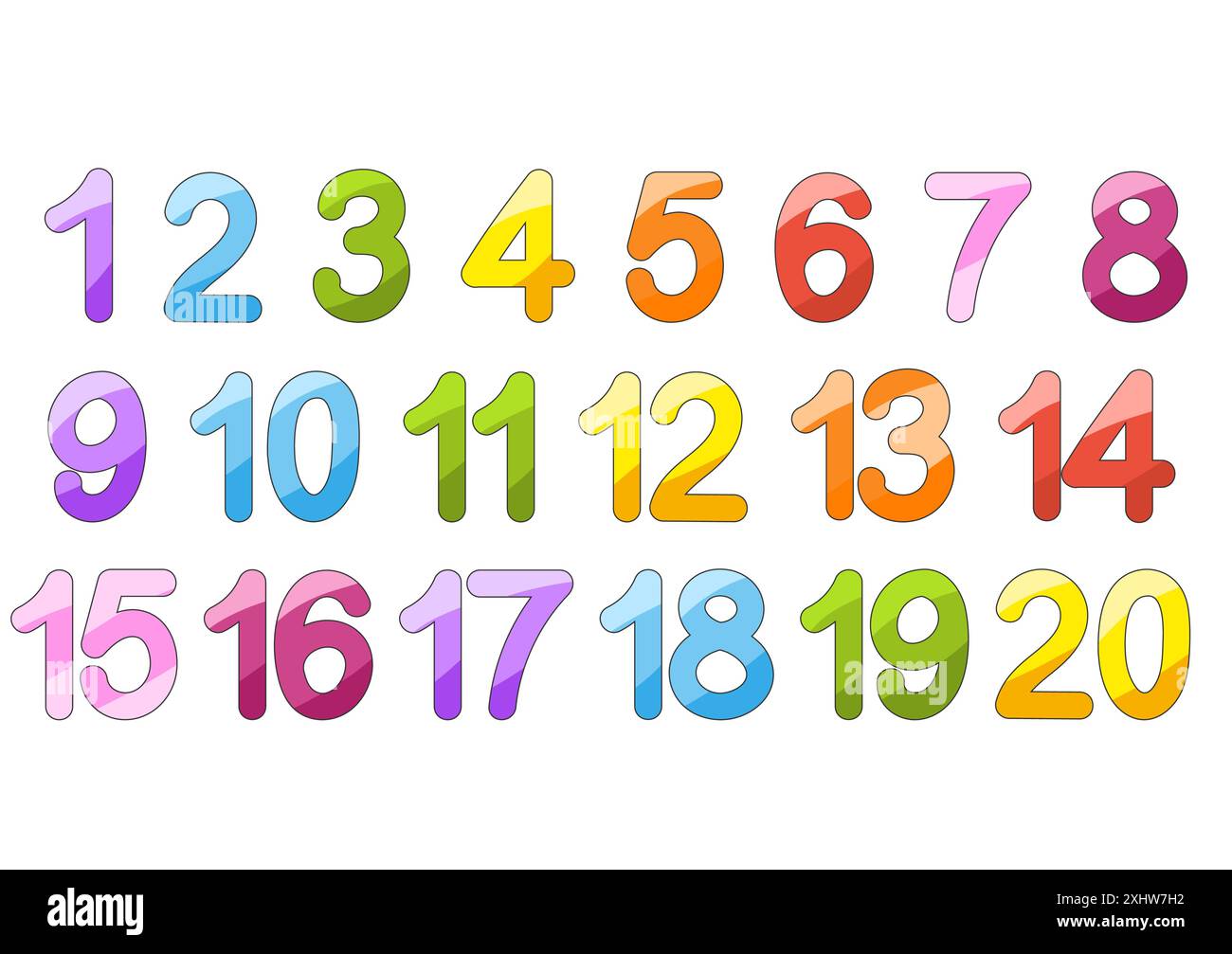 A set of numbers from one to twenty. Bright colorful collection. For ...
