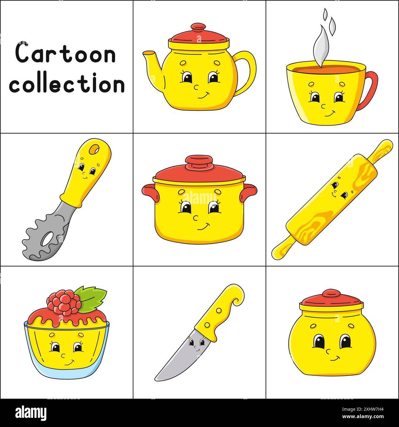 Dishware theme. Cartoon character. Colorful vector illustration ...