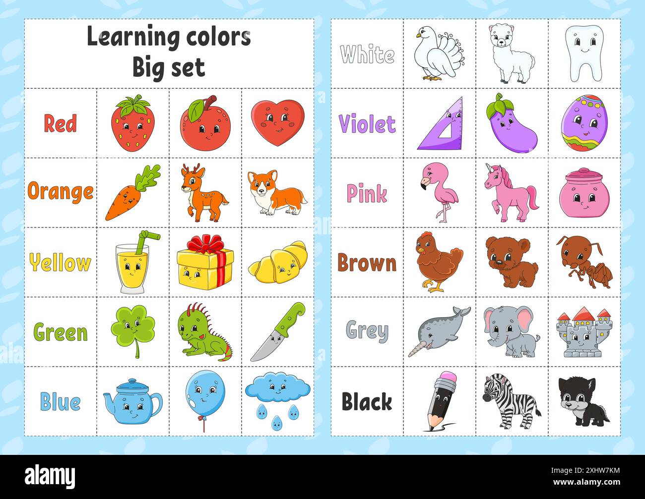 Learning colors. Flashcard for kids. Cute cartoon characters. Picture ...