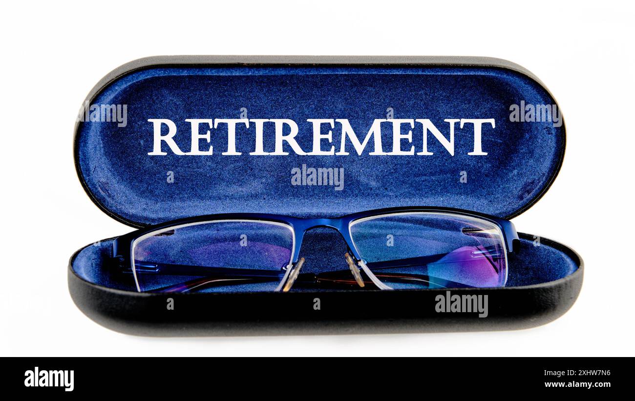 RETIREMENT text written symbol on the inside of the glasses case on a ...