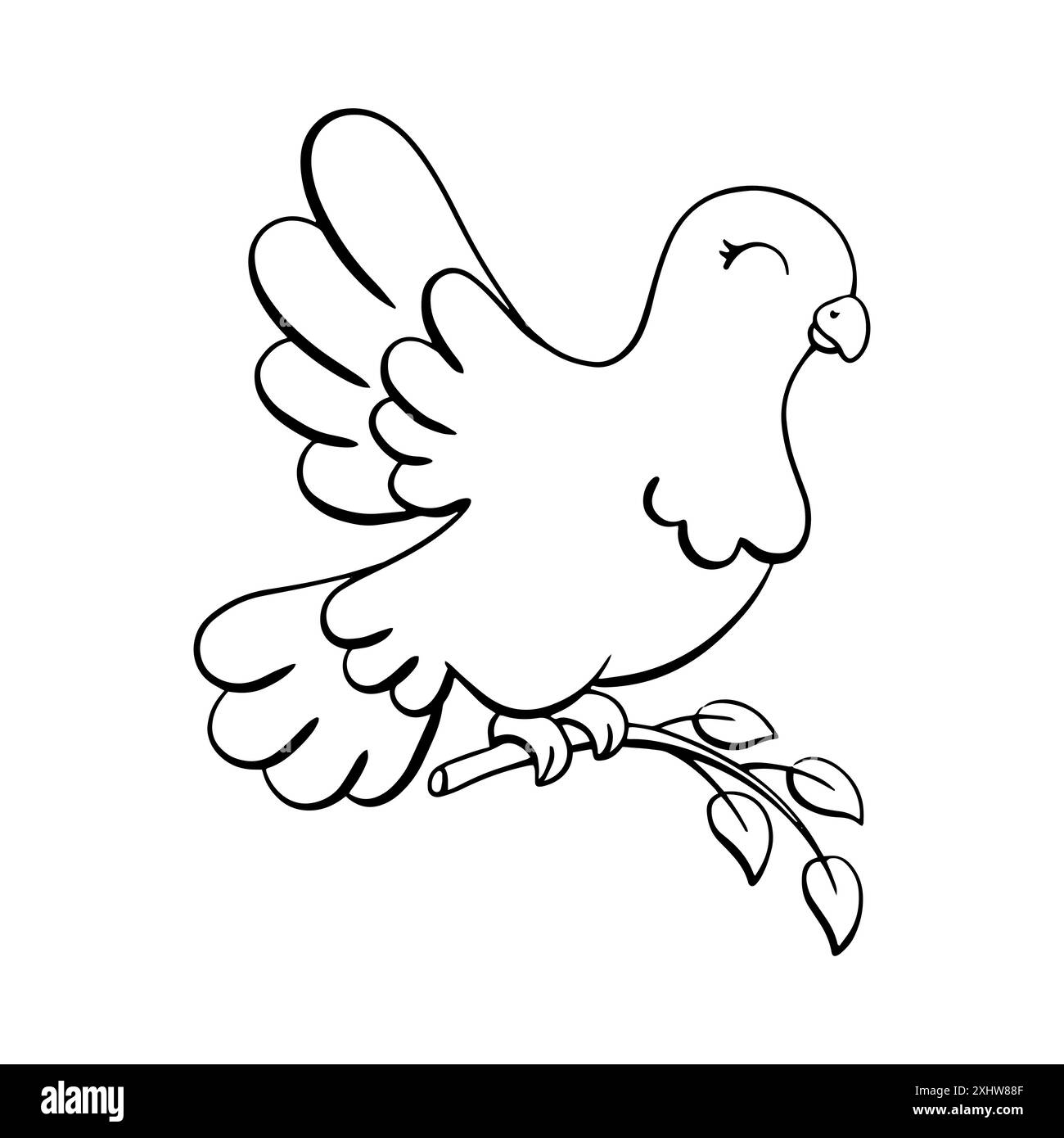 Dove is symbol peace and love. Coloring page for kids. Digital stamp ...