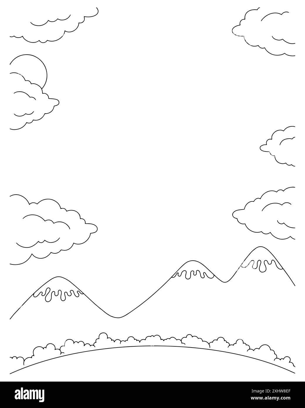 Wonderful natural landscape. Coloring book page for kids. Cartoon style ...