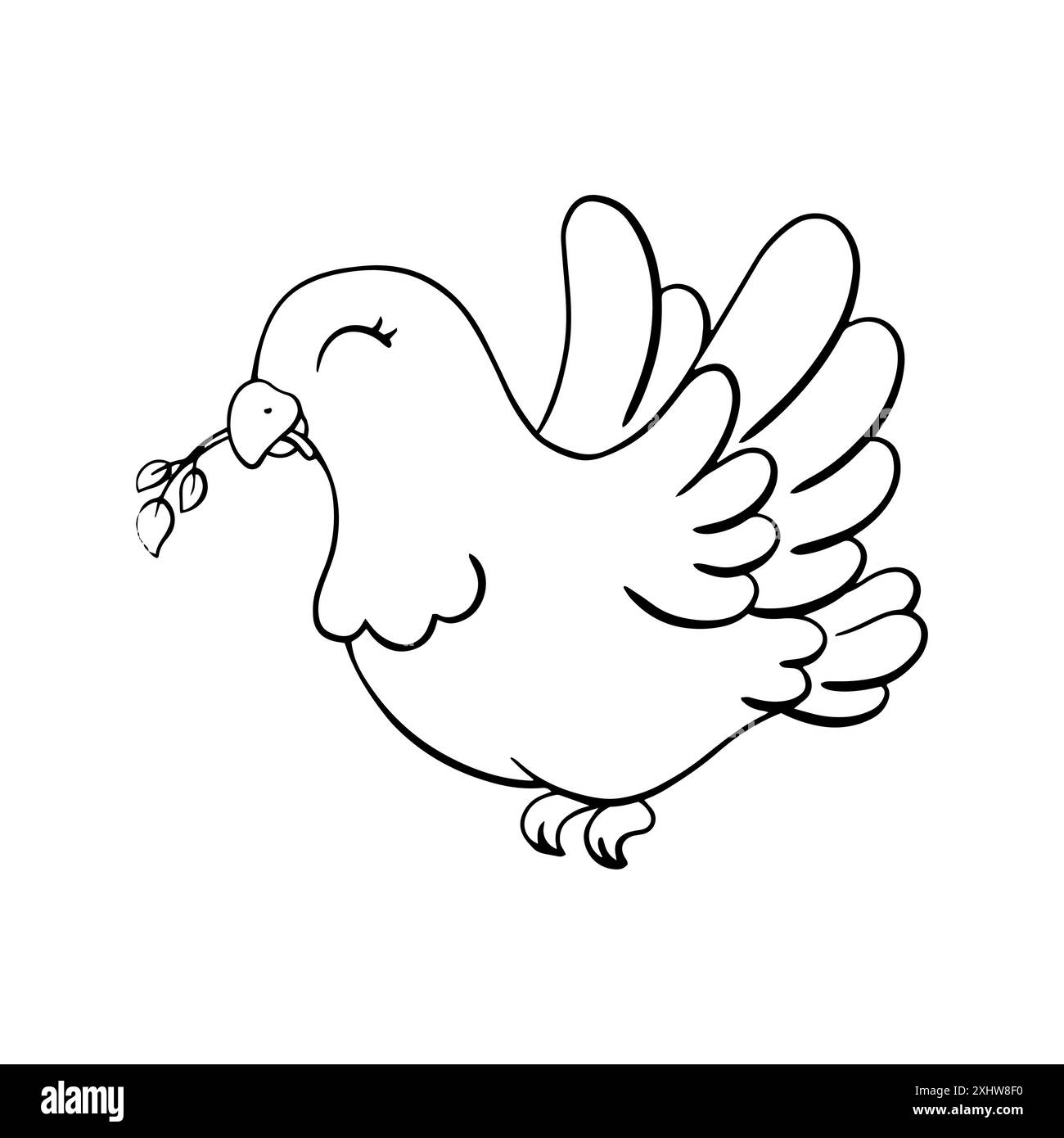 Dove is symbol peace and love. Coloring page for kids. Digital stamp ...
