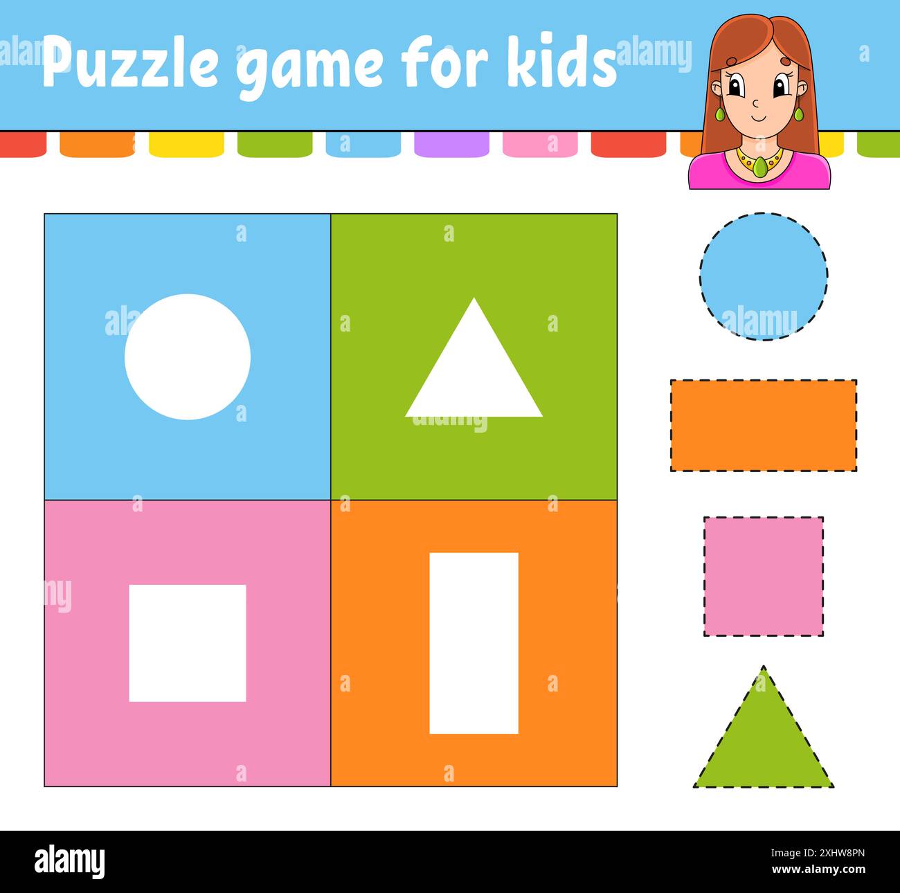 Puzzle game for kids. Cut and paste. Cutting practice. Learning shapes ...