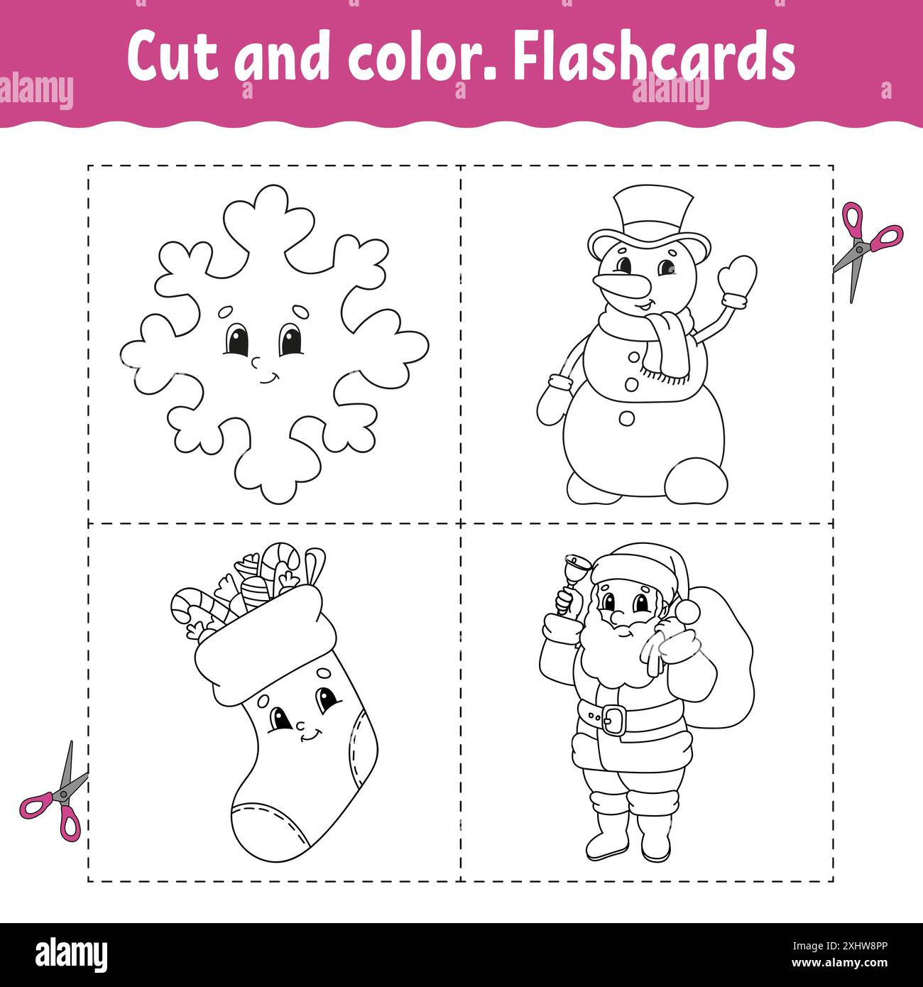 Cut and color. Flashcard Set. Coloring book for kids. Cute cartoon ...