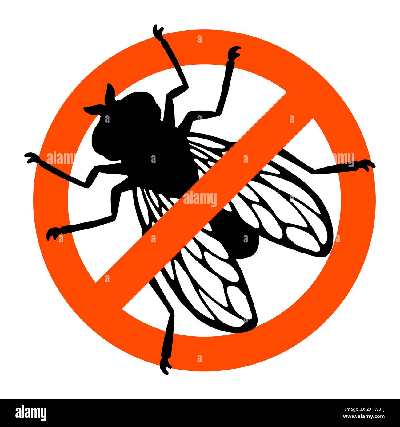 Fly insect. Prohibition sign. Black silhouette. Design element. Vector ...
