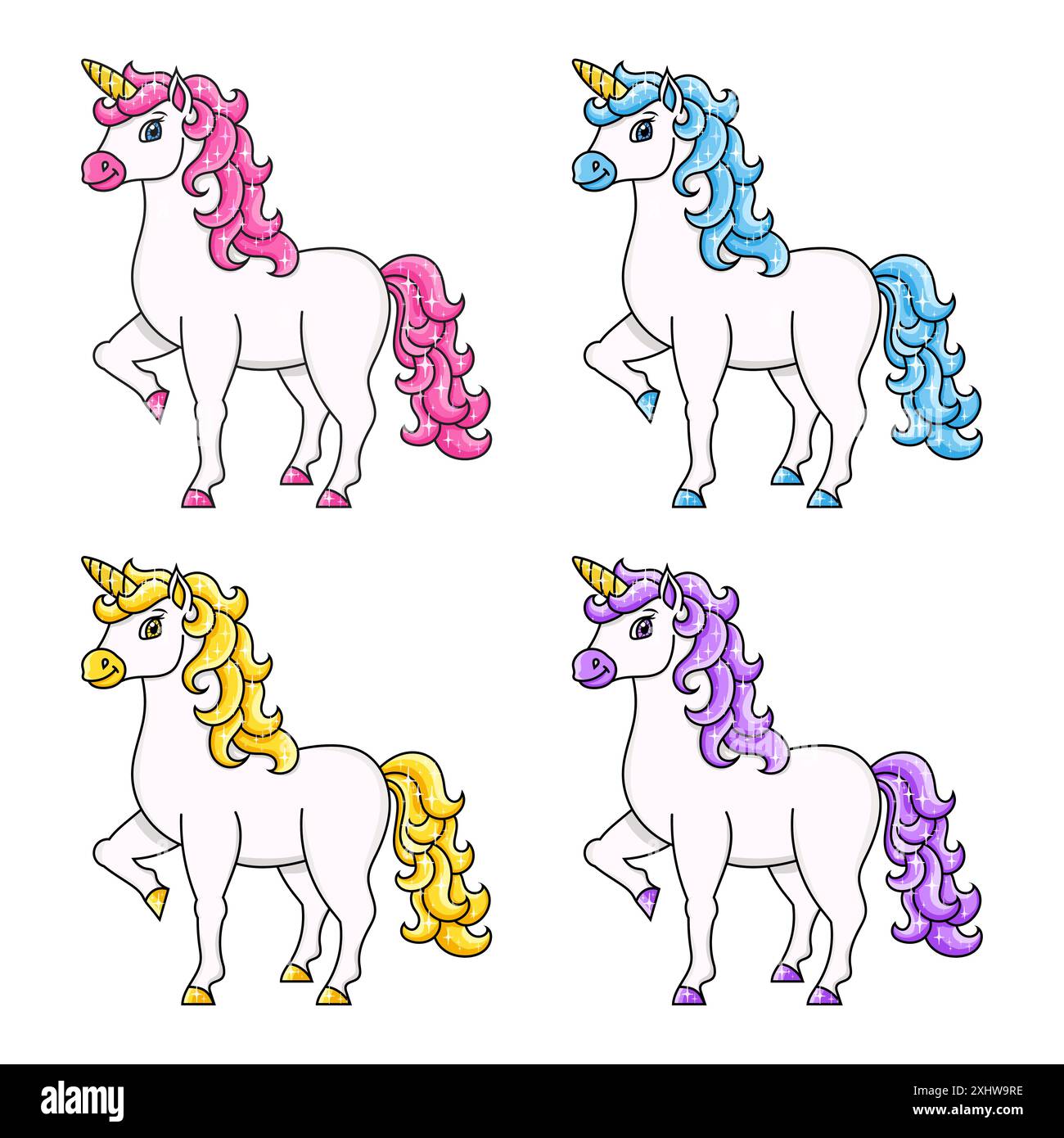 Cute unicorn. Magic fairy horse. Cartoon character. Colorful vector ...