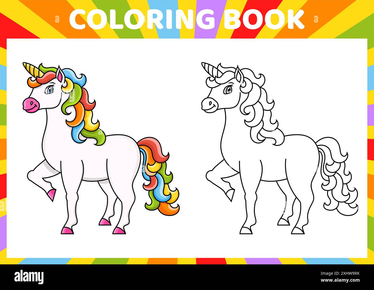 Cute unicorn. Magic fairy horse. Coloring book page for kids. Cartoon ...