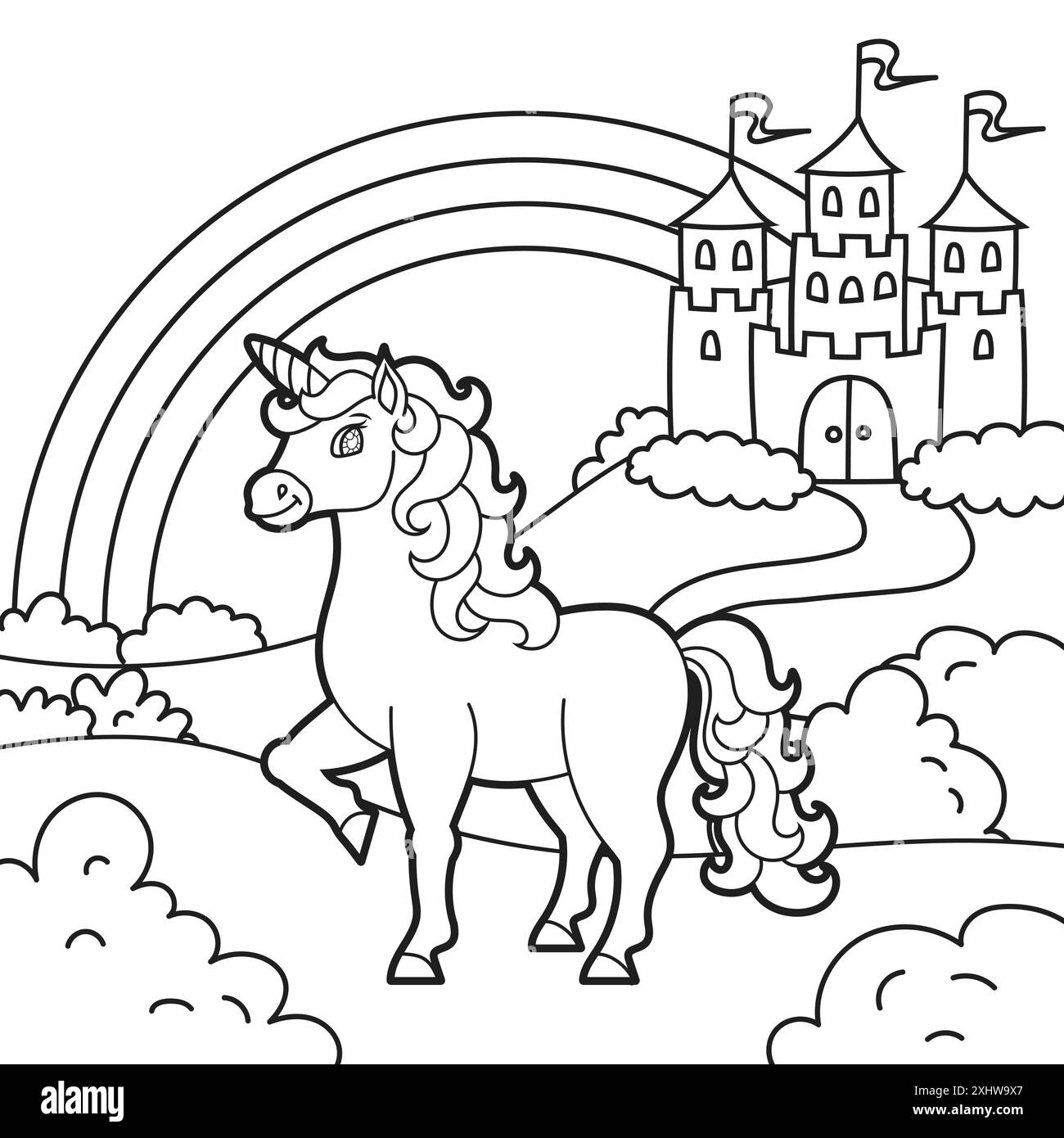 Cute unicorn. Magic fairy horse. Coloring book page for kids. Cartoon ...