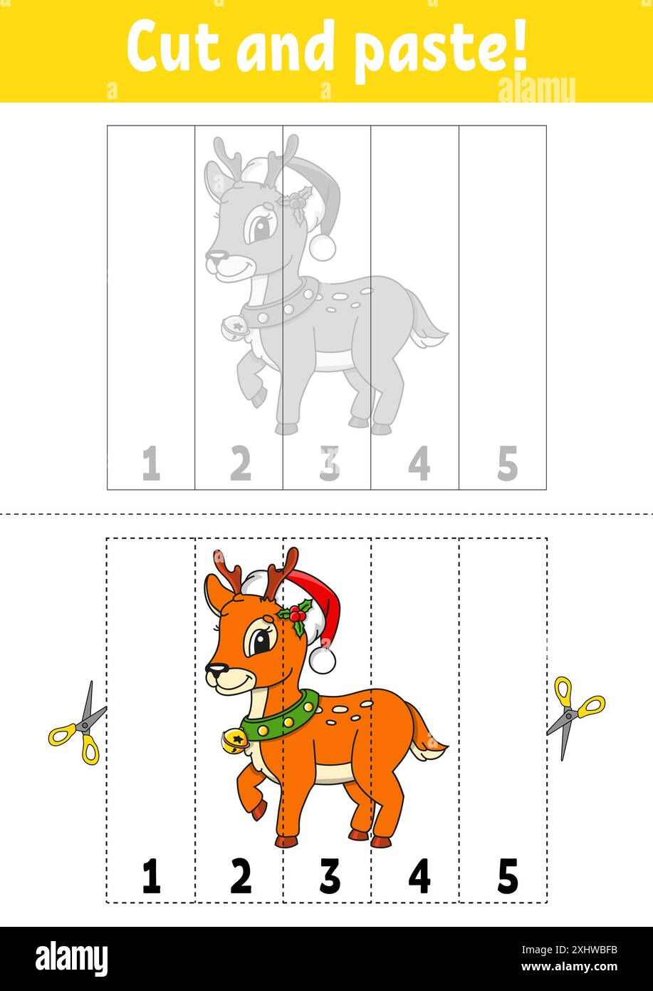 Learning numbers 1-5. Cut and glue. cartoon character. Education ...