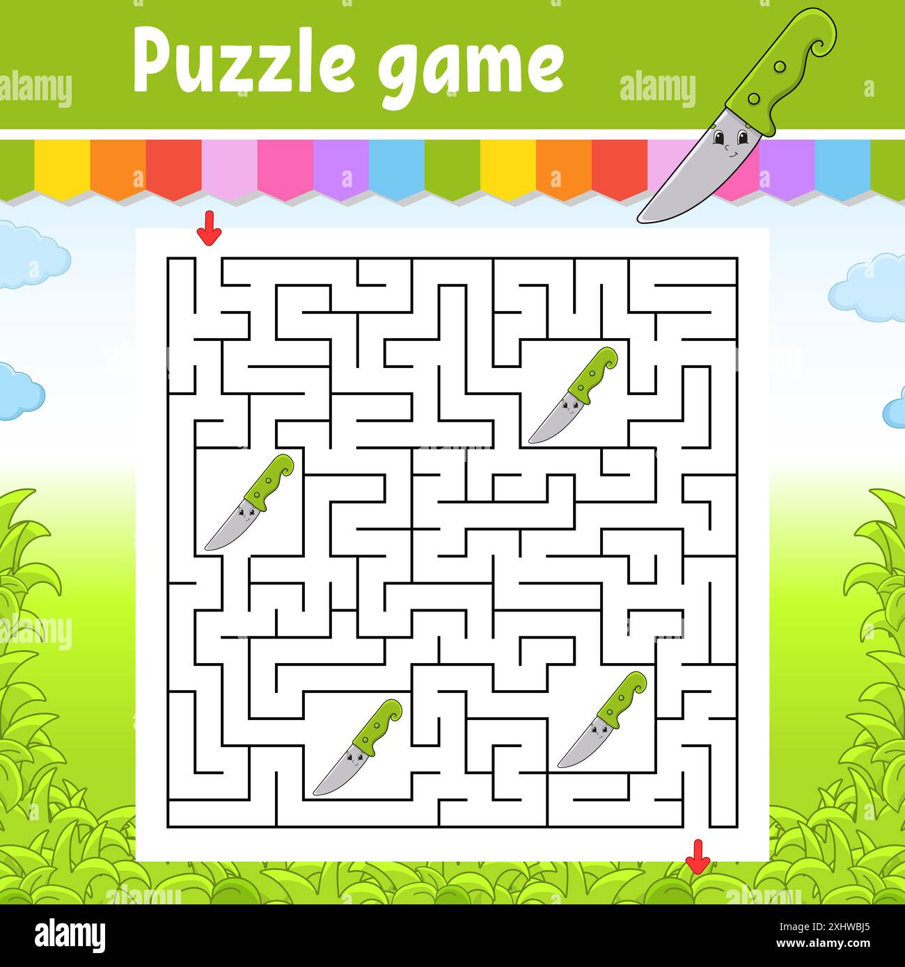 Square maze. Game for kids. Puzzle for children. Labyrinth conundrum ...