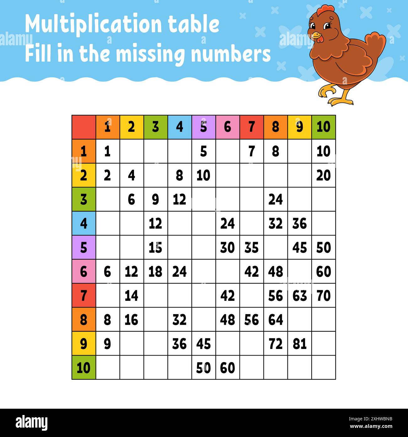 Paste the missing numbers. Learning multiplication table. Handwriting ...