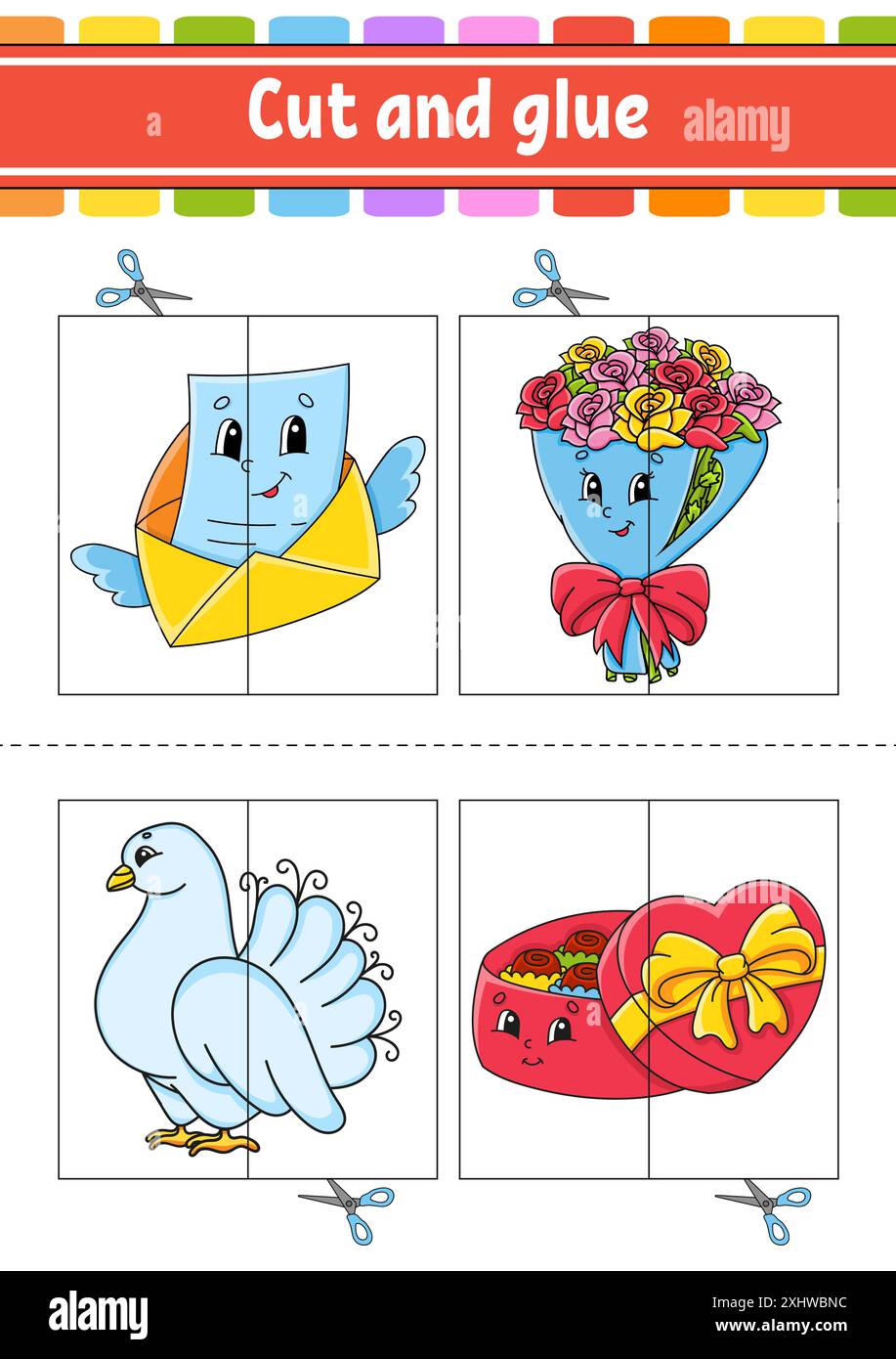 Cut and play. Paper game with glue. Flash cards. Education worksheet ...