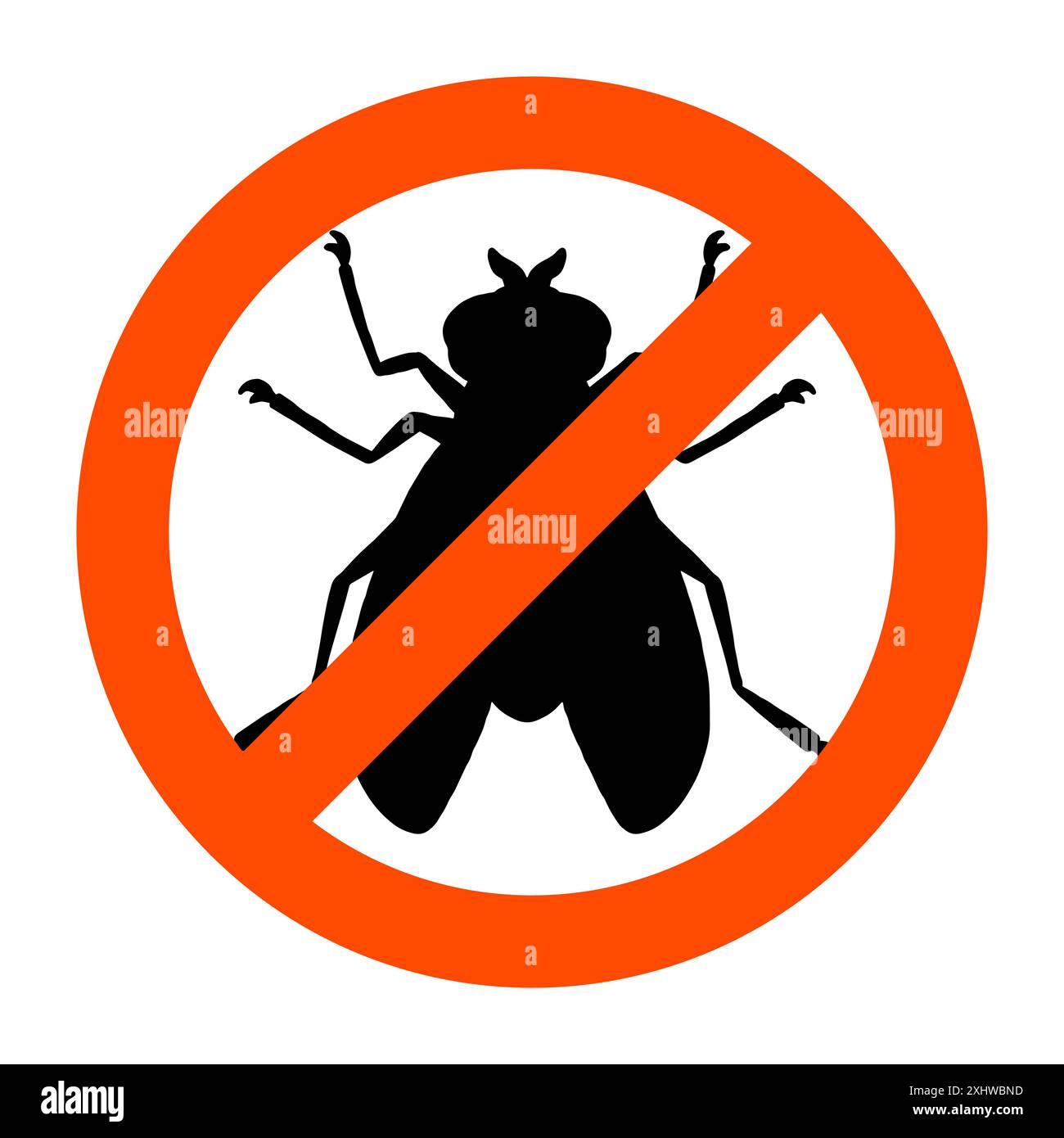 Fly insect. Prohibition sign. Black silhouette. Design element. Vector ...
