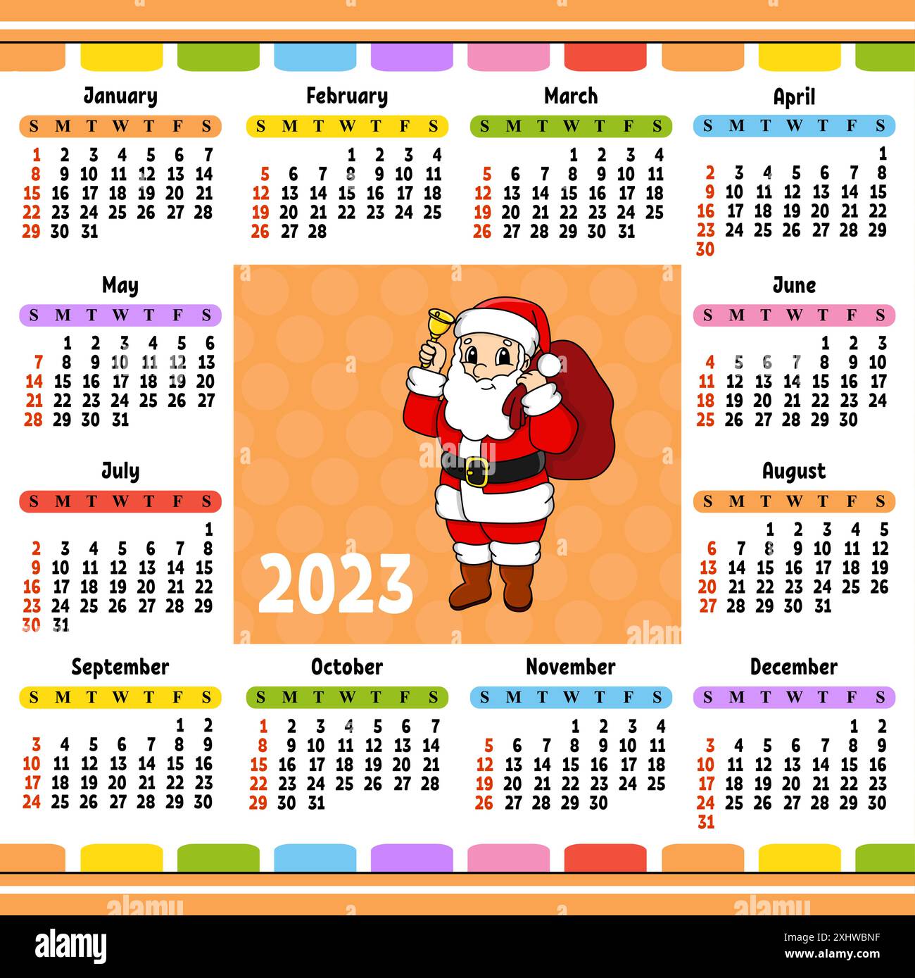 Calendar for 2023 with a cute character. Fun and bright design. Cartoon ...