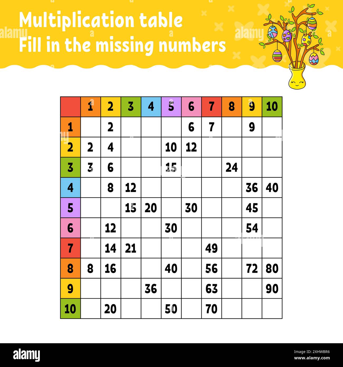 Paste the missing numbers. Learning multiplication table. Handwriting ...