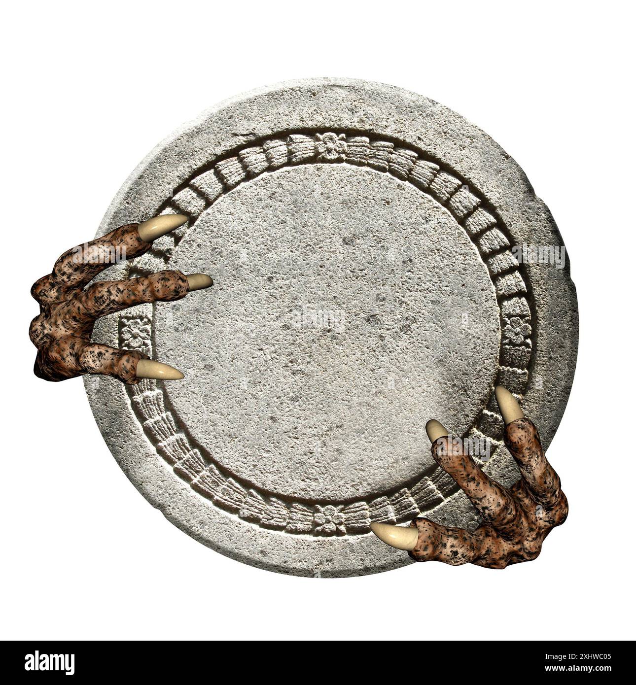 Paws of monster with old stone. Halloween backdrop with beast hands ...