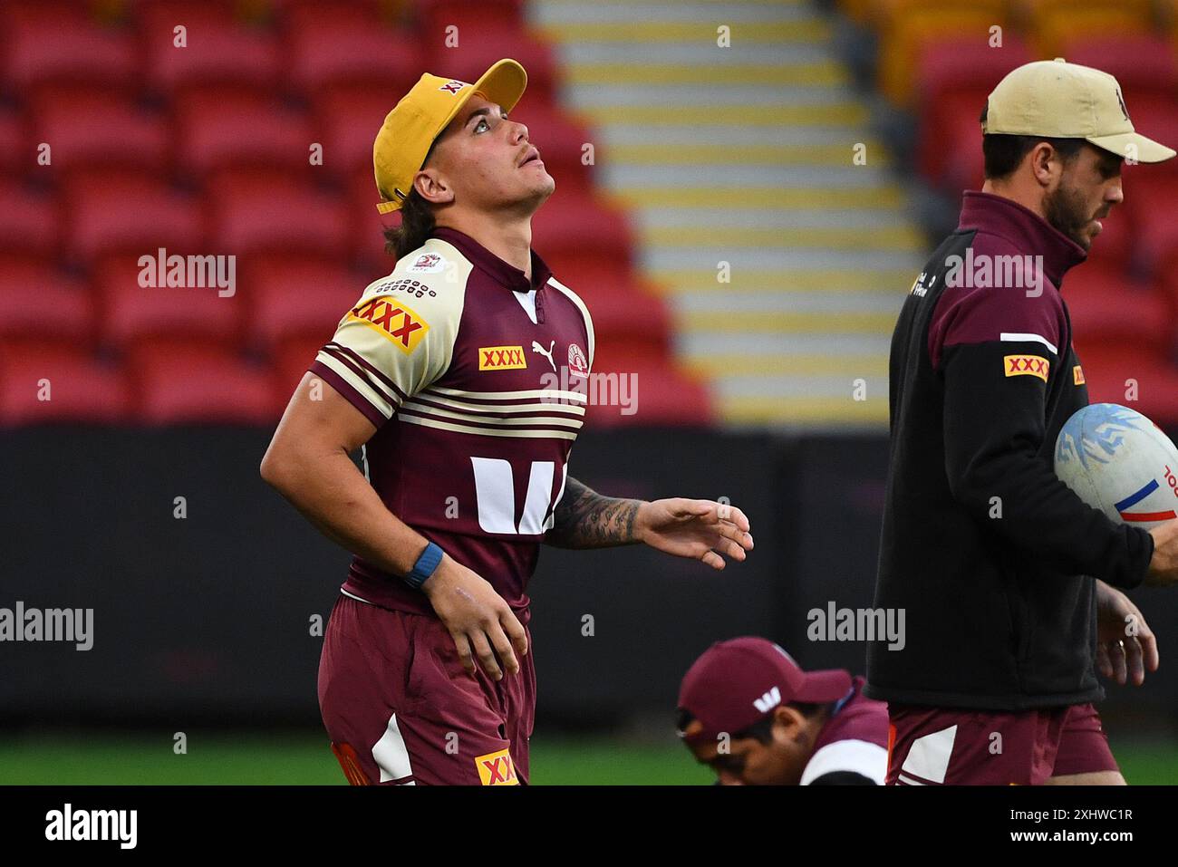 Brisbane, Australia. 16th July, 2024. Reece Walsh of the Maroons looks ...
