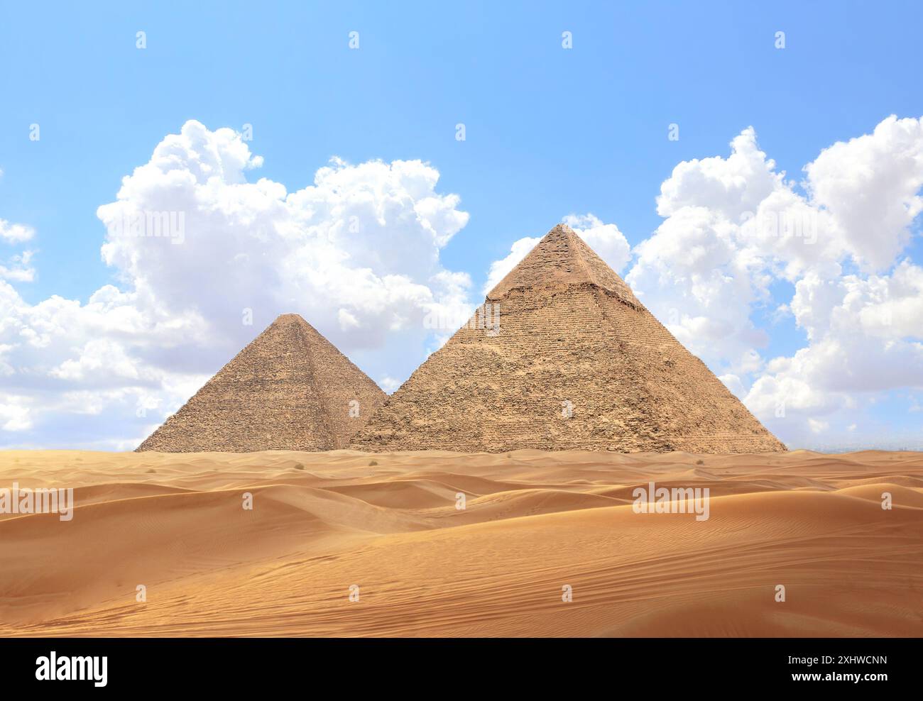 Famous Great Pyramids of Chephren and Cheops, Cairo, Egypt. Two of the ...