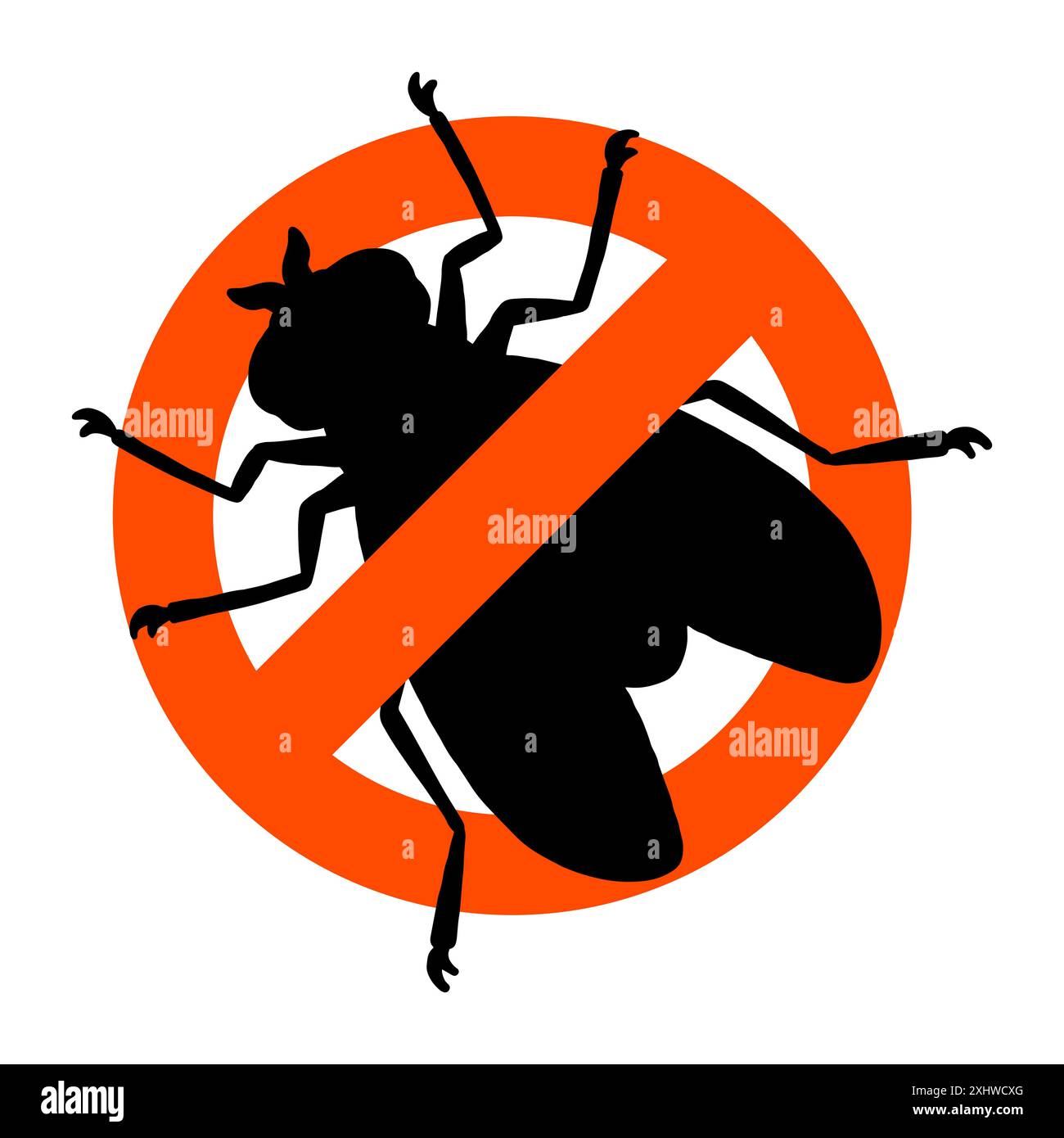 Fly insect. Prohibition sign. Black silhouette. Design element. Vector ...