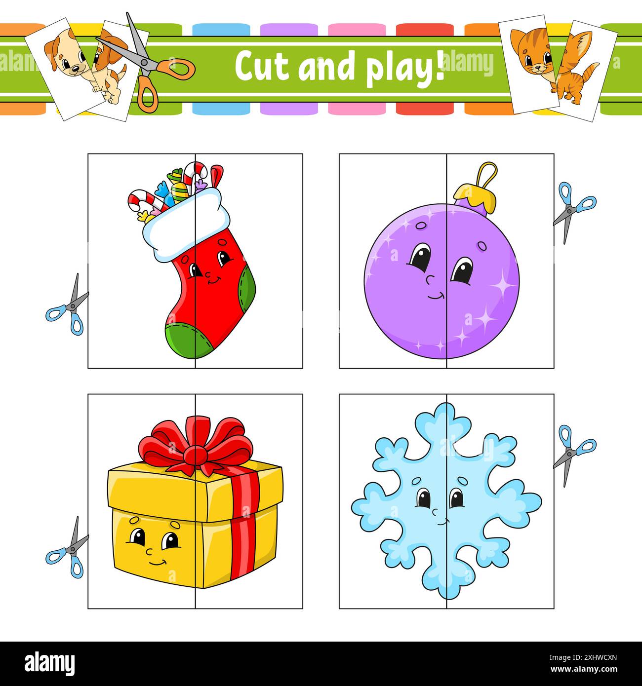 Cut and play. Flash cards. Color puzzle. Education developing worksheet ...