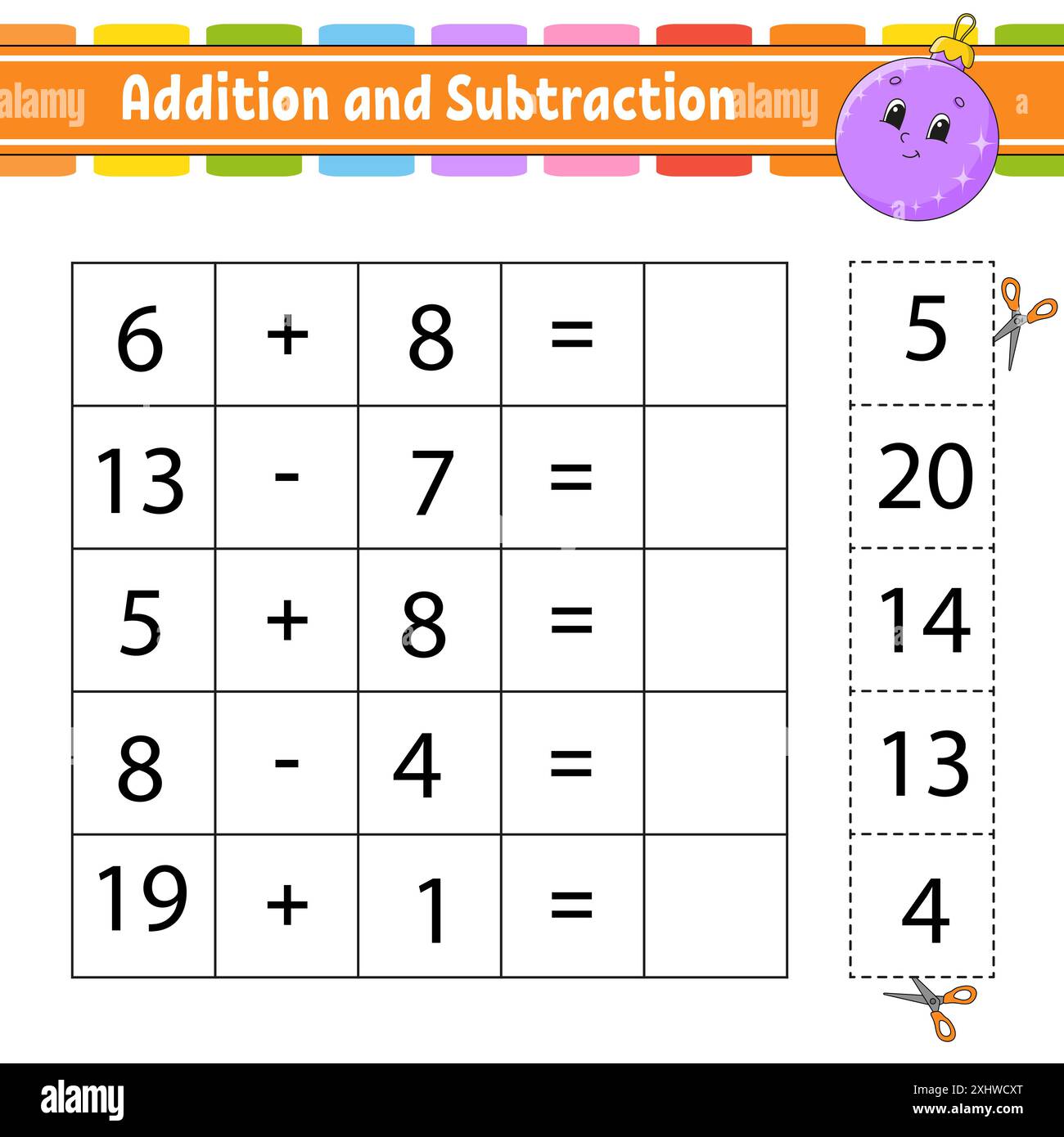 Addition and subtraction. Task for kids. Cut and paste. Education ...