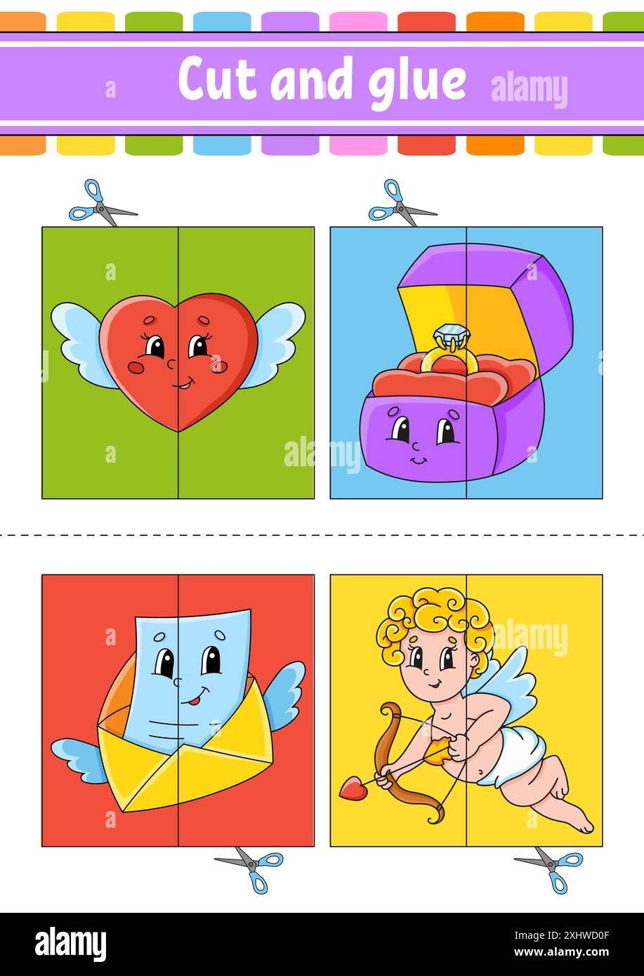 Cut and play. Paper game with glue. Flash cards. Education worksheet ...