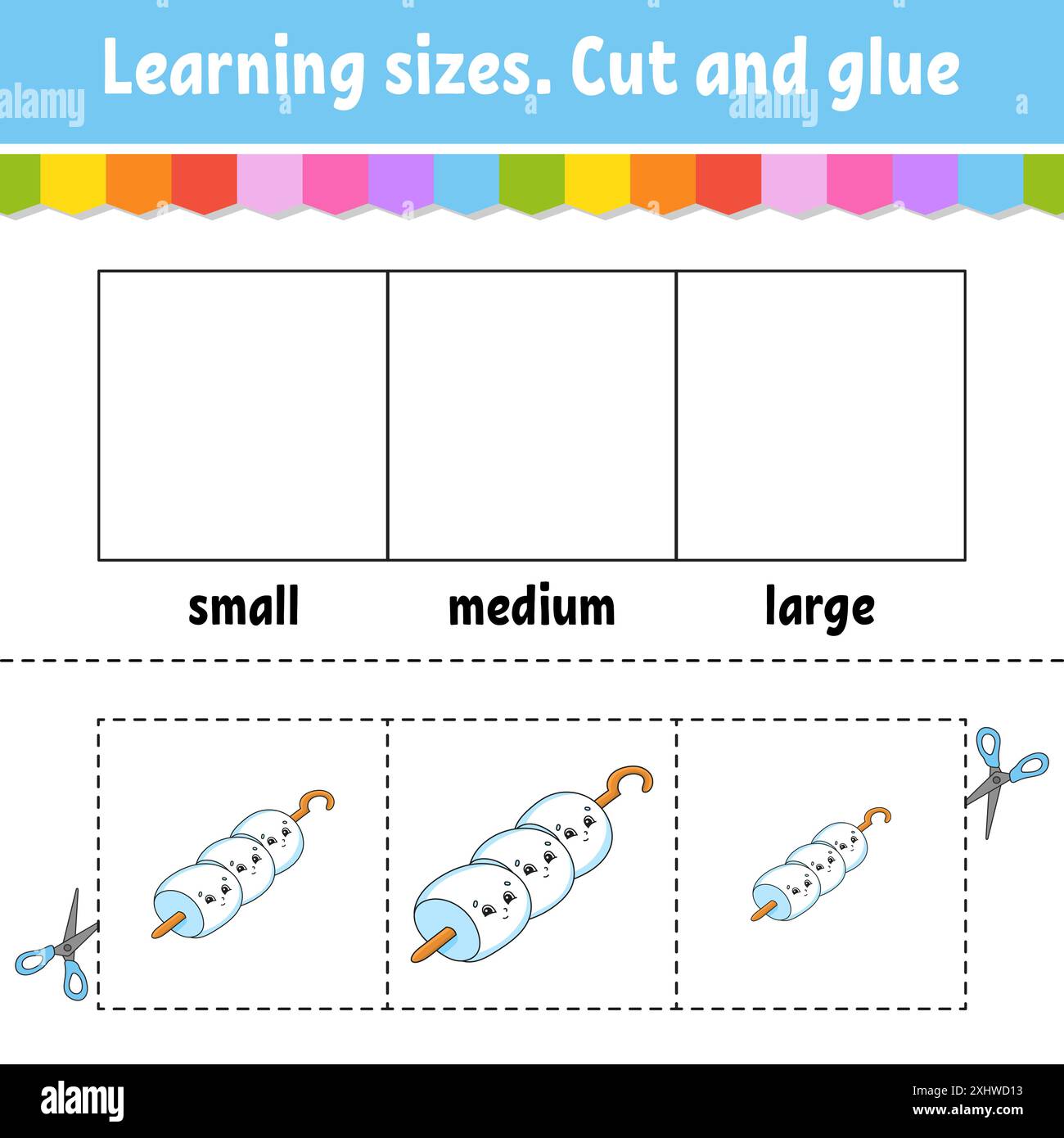 Learning sizes. Cut and glue. Easy level. Color activity worksheet ...