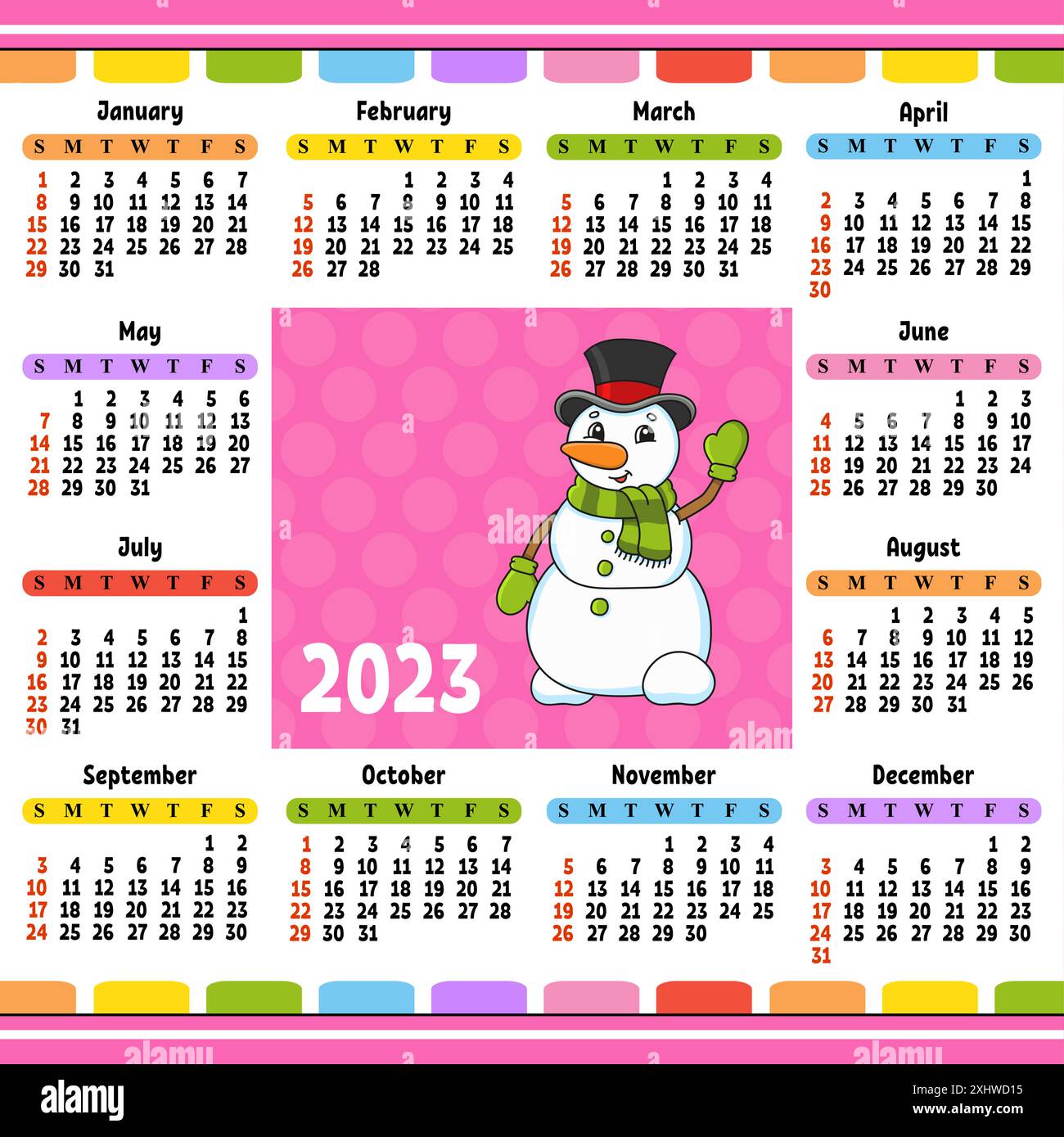 Calendar for 2023 with a cute character. Fun and bright design. Cartoon ...