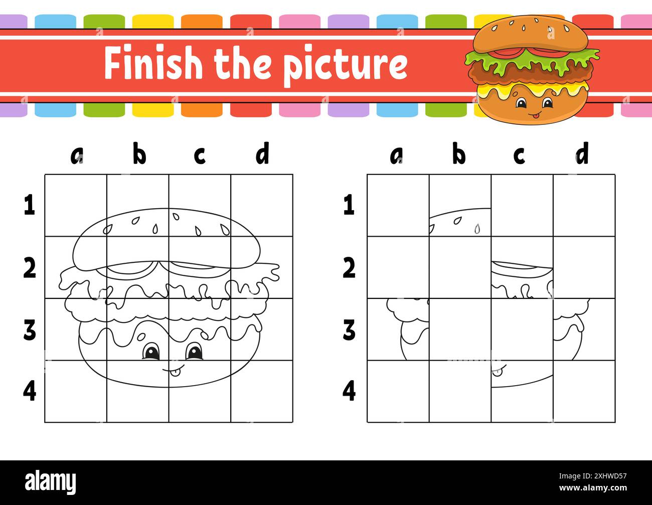 Finish the picture. Coloring book pages for kids. Education developing ...