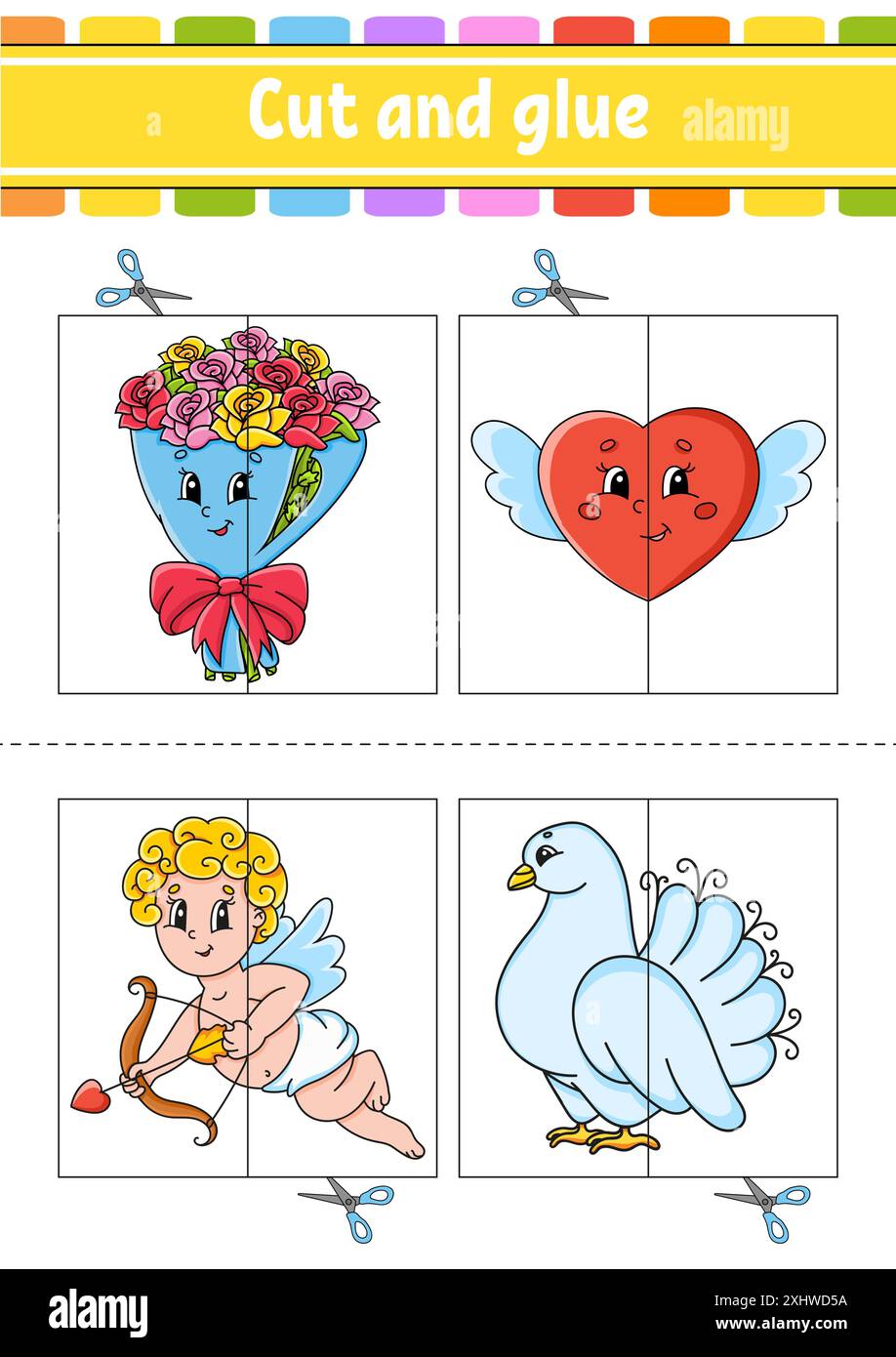 Cut and play. Paper game with glue. Flash cards. Education worksheet ...