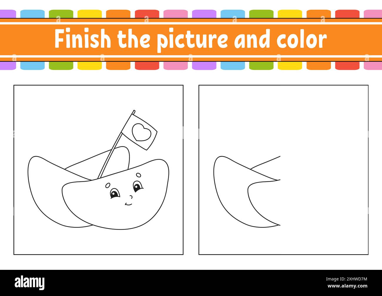 Finish the picture and color. cartoon character isolated on white ...