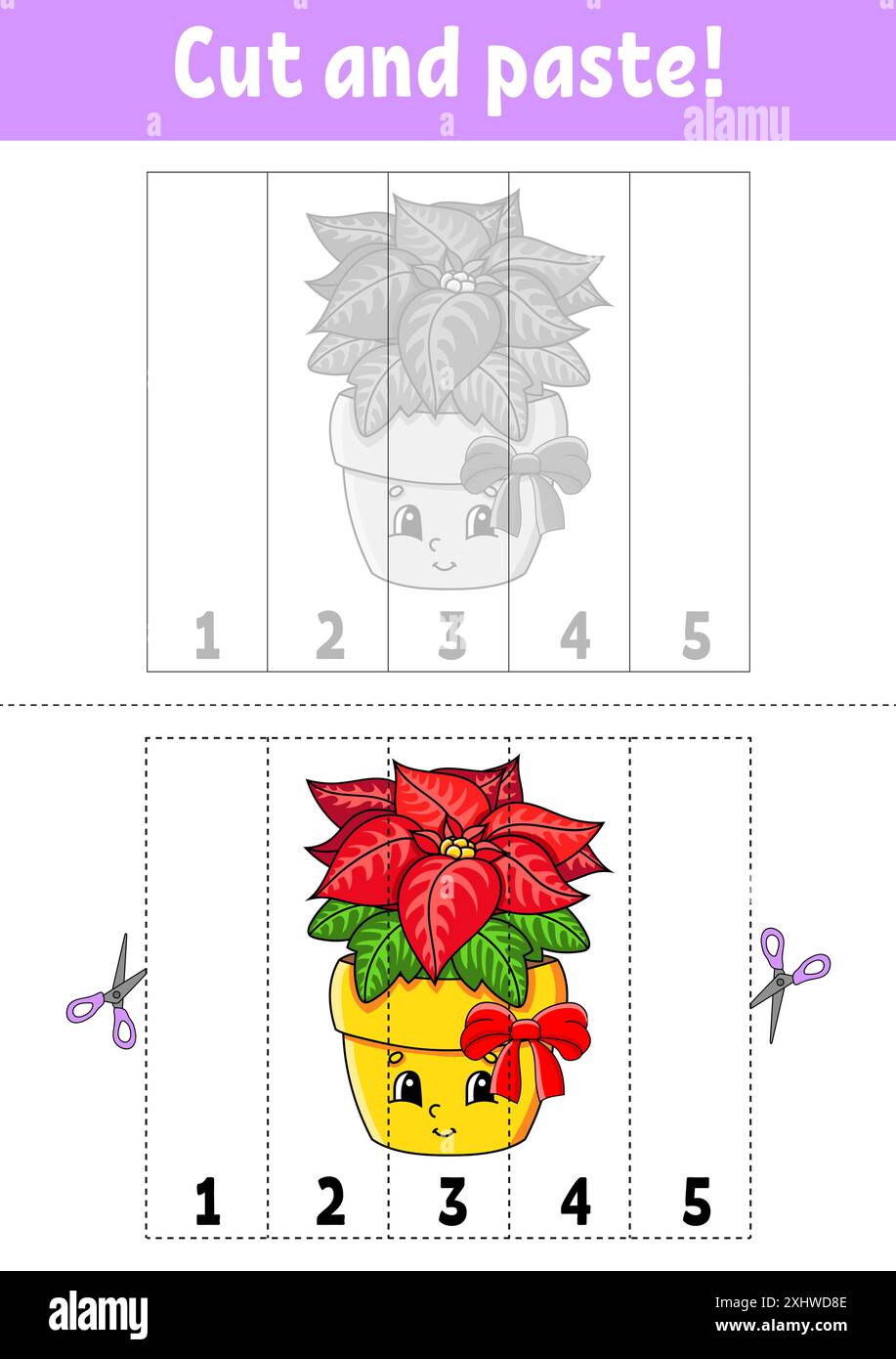 Learning numbers 1-5. Cut and glue. cartoon character. Education ...