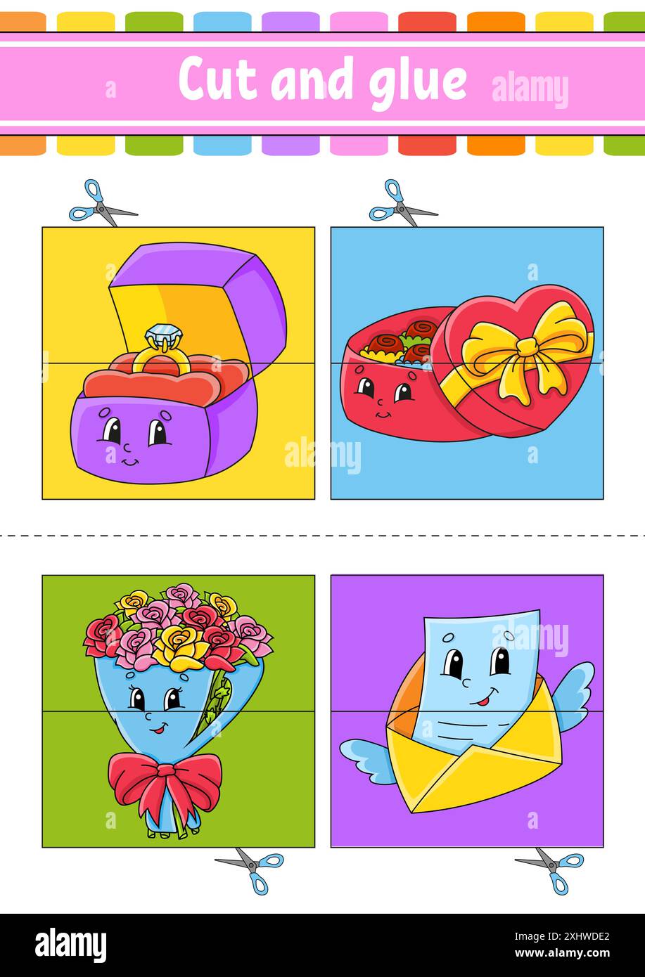 Cut and play. Paper game with glue. Flash cards. Education worksheet ...